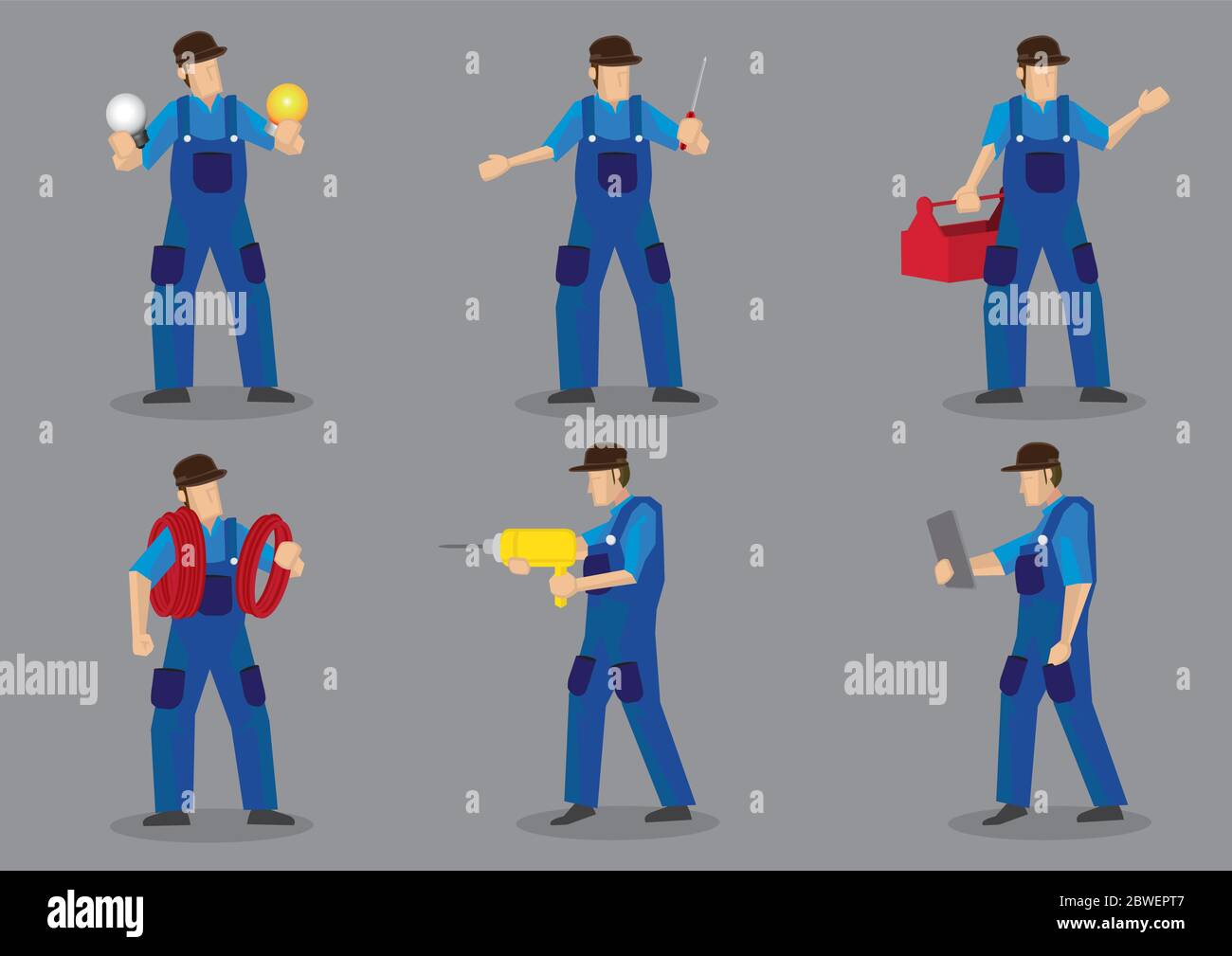Blue collar worker vector cartoon character icons, can be technical, electrician or mechanic ...