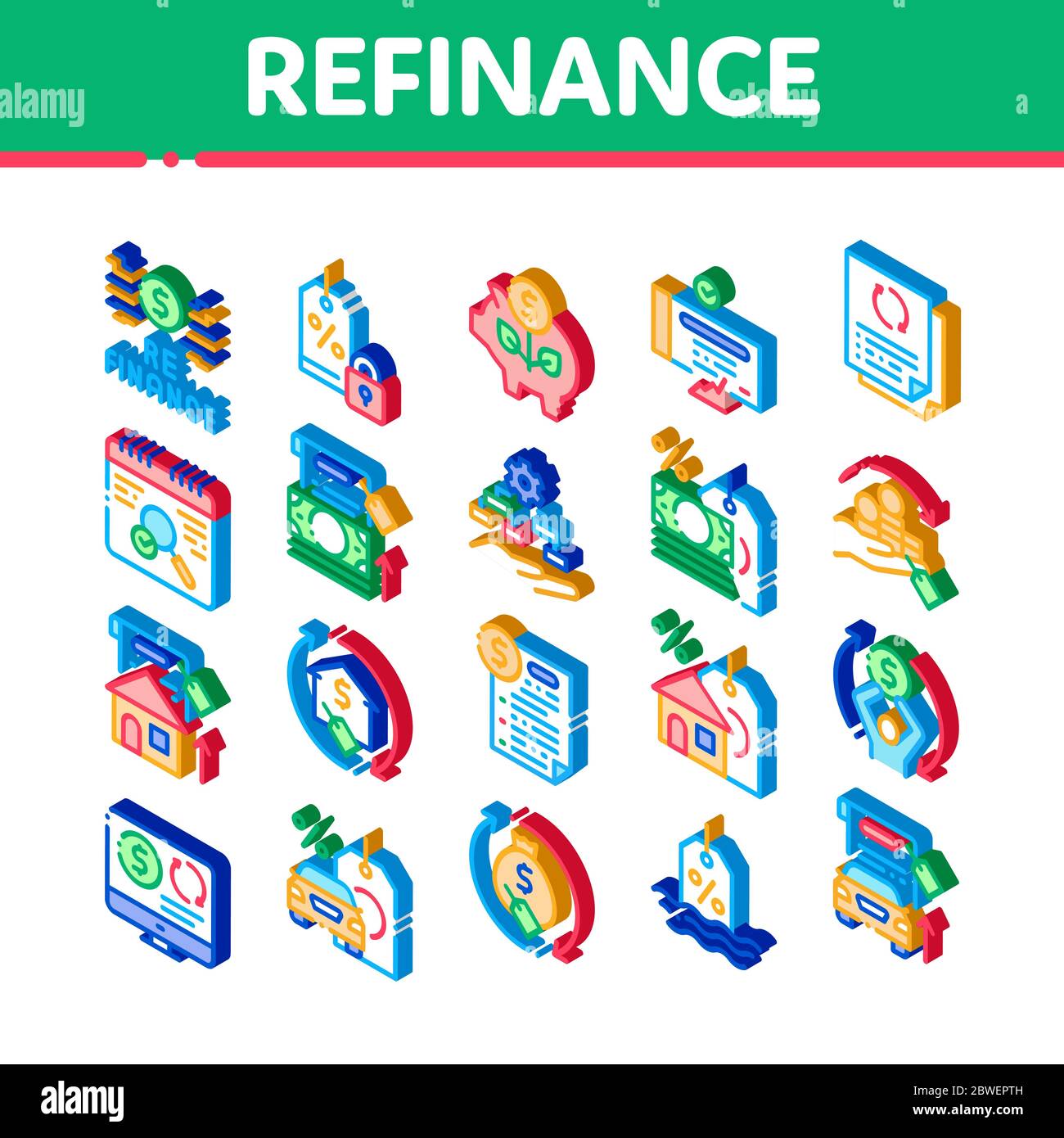 Refinance Financial Isometric Icons Set Vector Stock Vector Image & Art ...