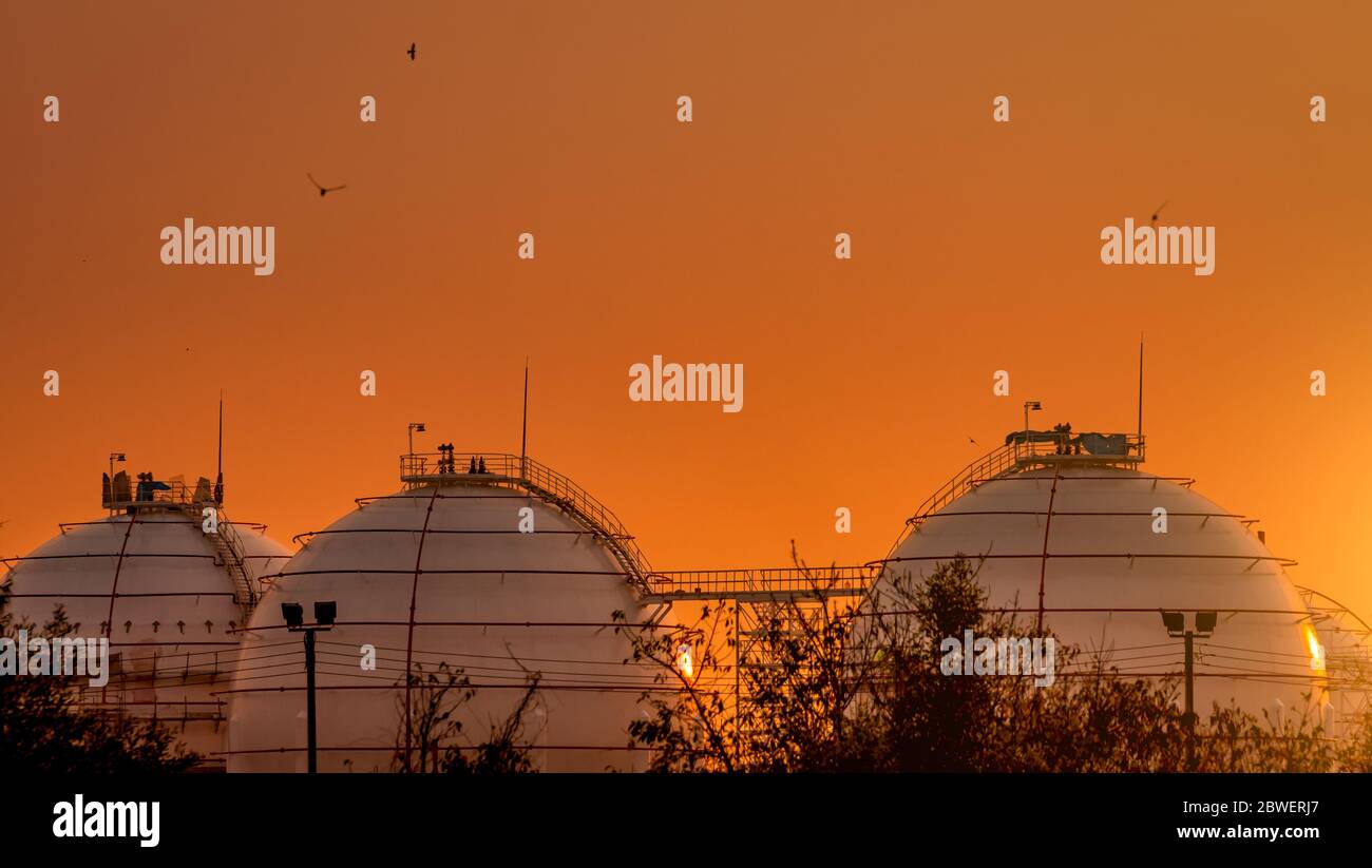 Industrial gas storage tank. LNG or liquefied natural gas storage tank ...