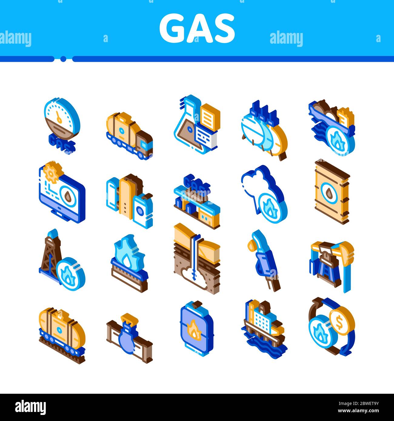 Gas Fuel Industry Isometric Icons Set Vector Stock Vector Image & Art ...