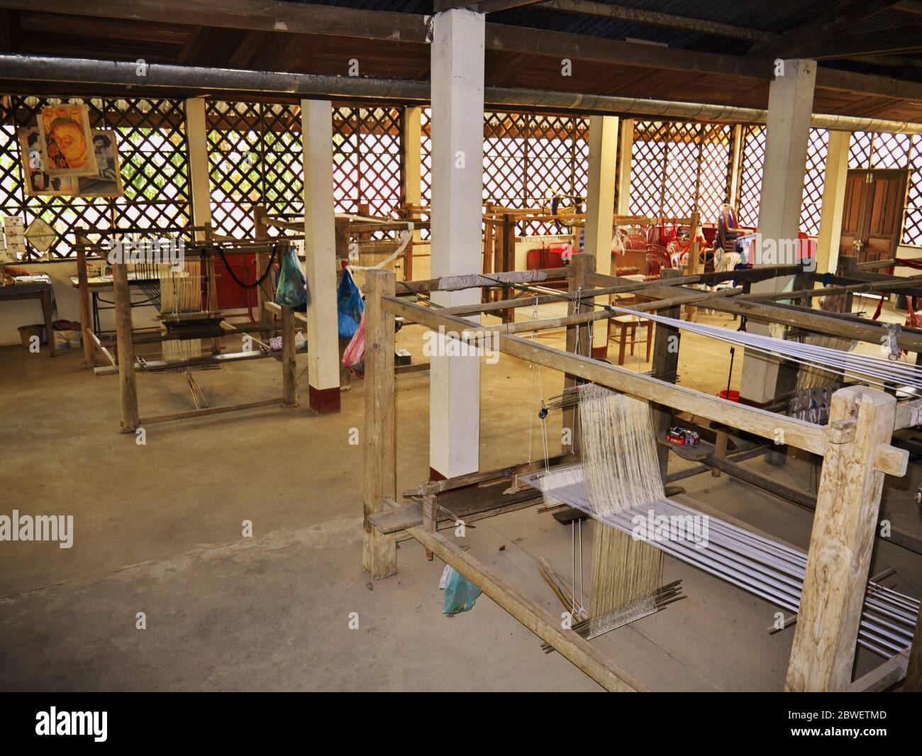 The weaving Factory in Laos Stock Photo - Alamy
