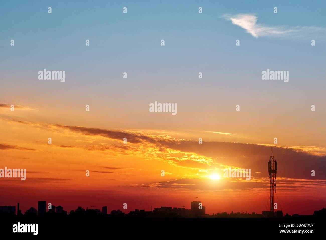 Dramatic colorful red purple to blue sunset or sunrise sky landscape ...