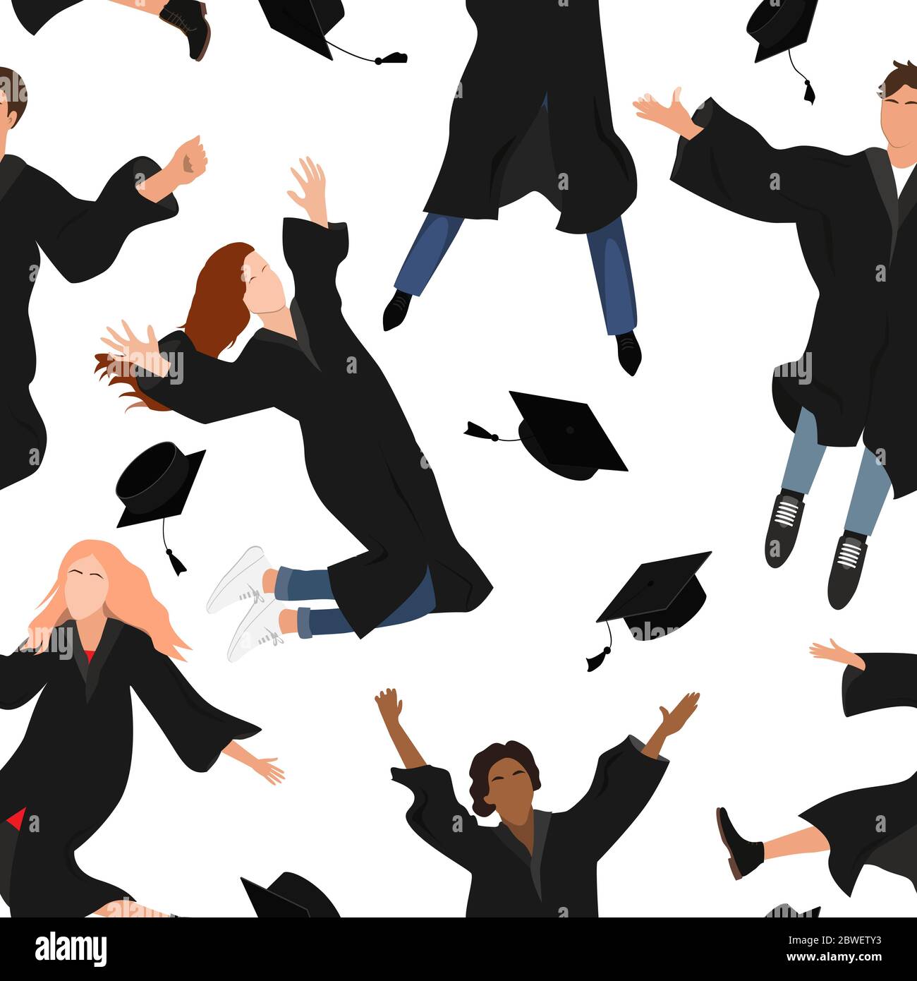 Seamless pattern with young graduate students in graduation clothing ...