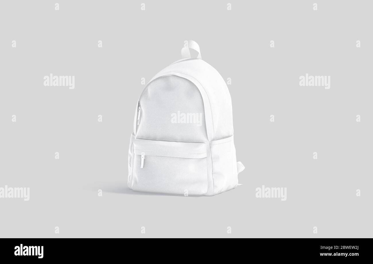 Blank white closed backpack with zipper mockup, half-turned view Stock ...