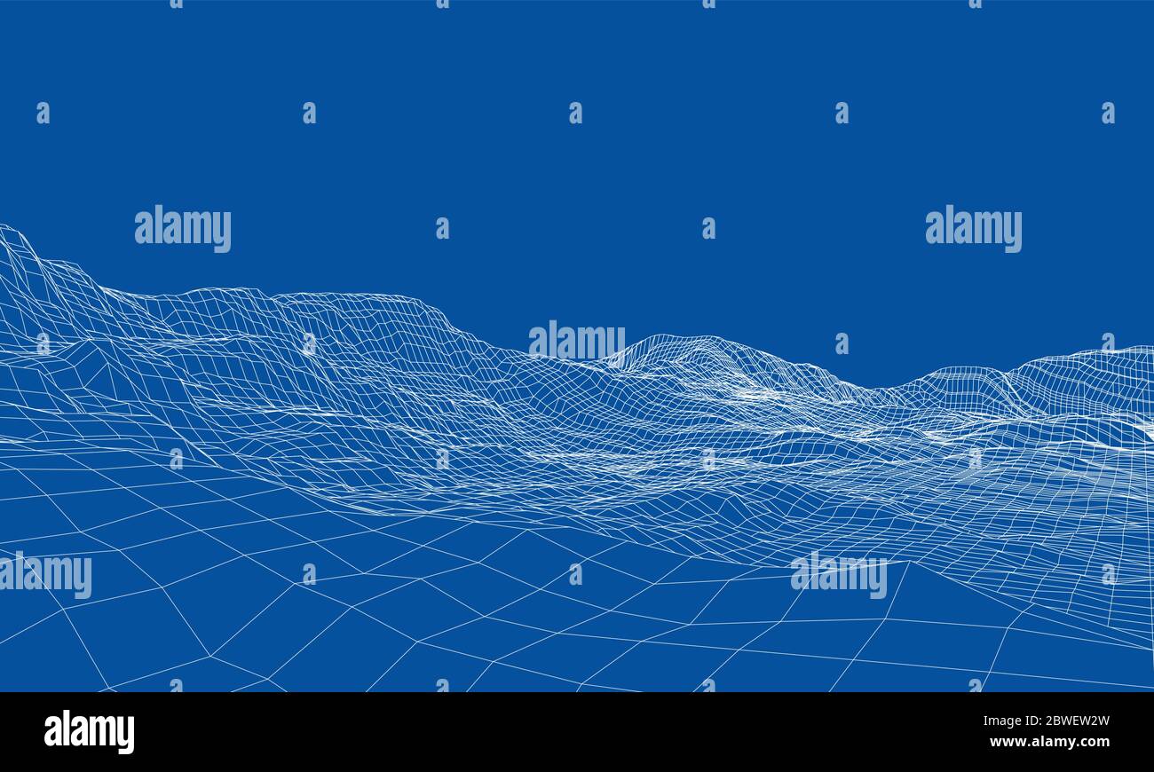 Abstract 3d wire-frame landscape. Blueprint style Stock Vector Image ...