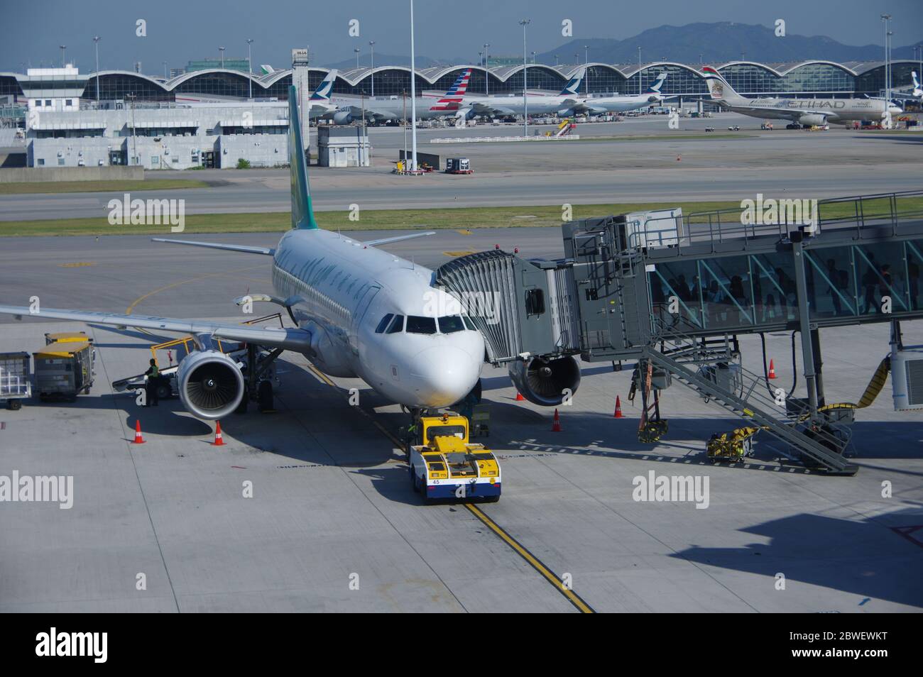 Hong Kong, China - Nov 28, 2016: Spring Airlines plane and passengers ...