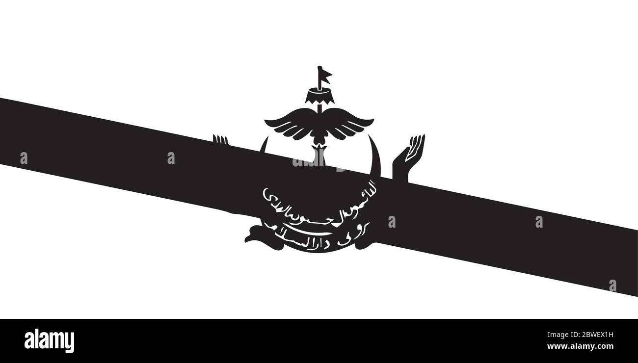 Brunei Flag Black and White. Country National Emblem Banner. Monochrome ...