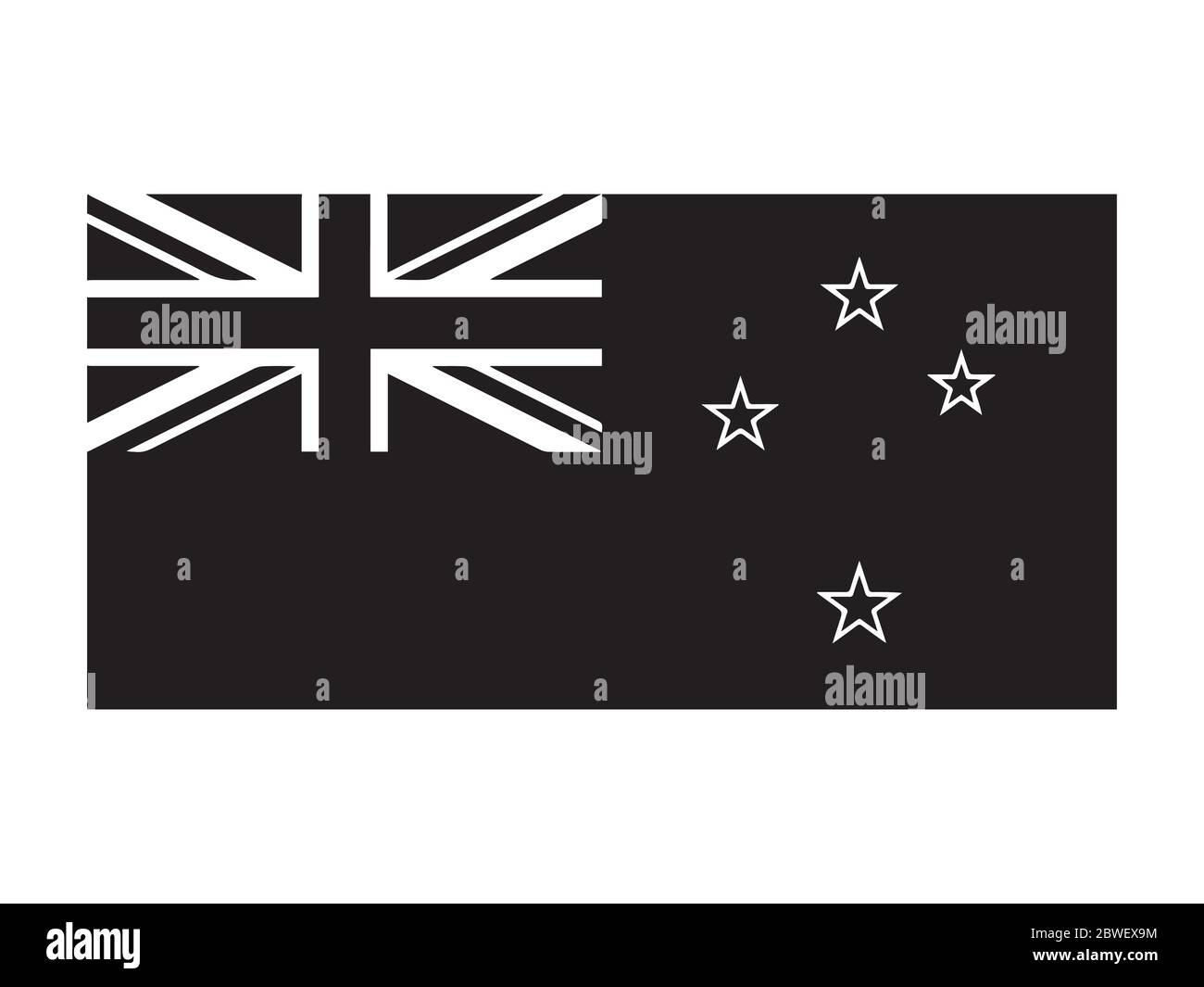 New Zealand Flag Black and White. Country National Emblem Banner ...