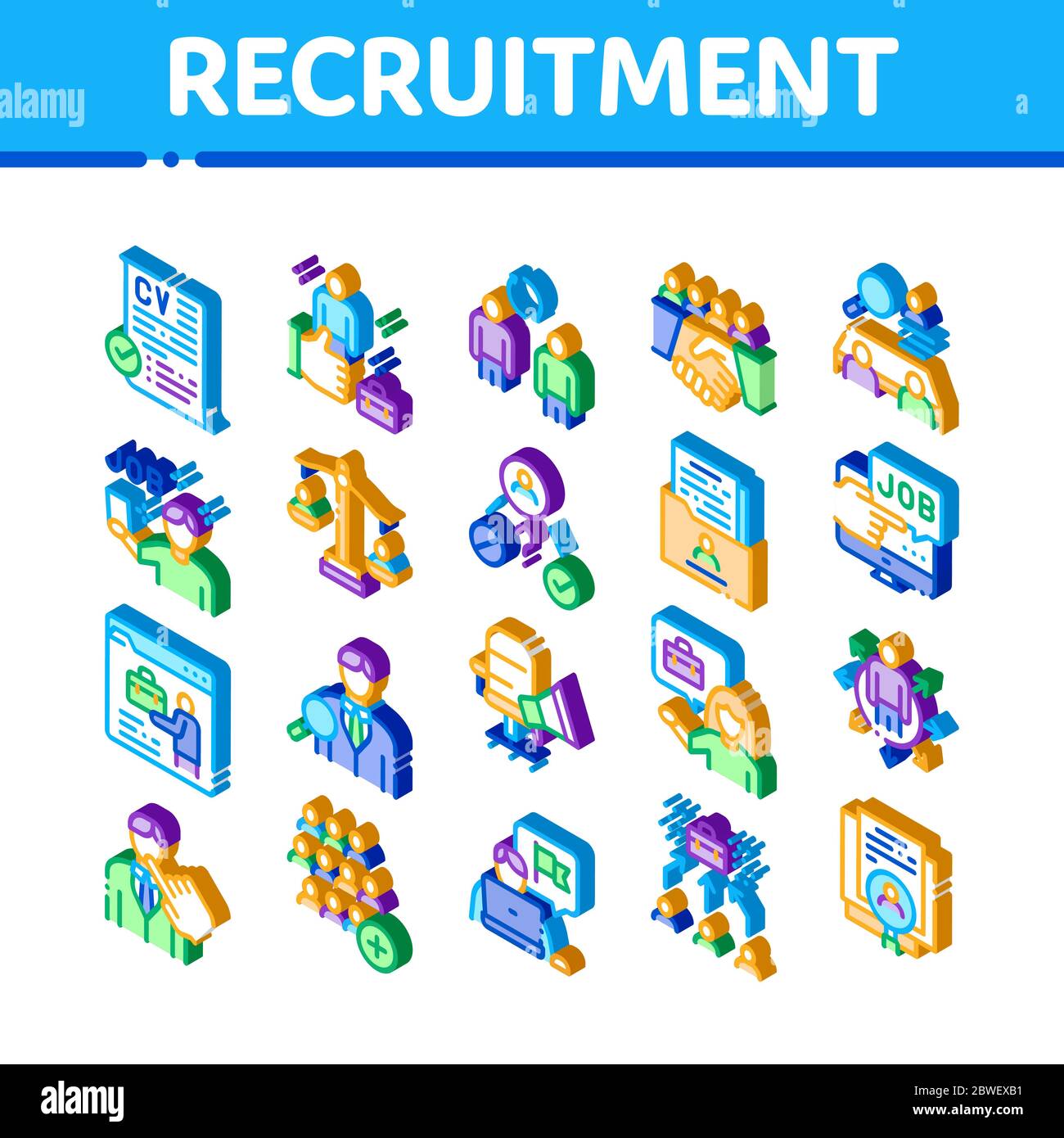 Recruitment And Research Employee Icons Set Vector Stock Vector Image ...