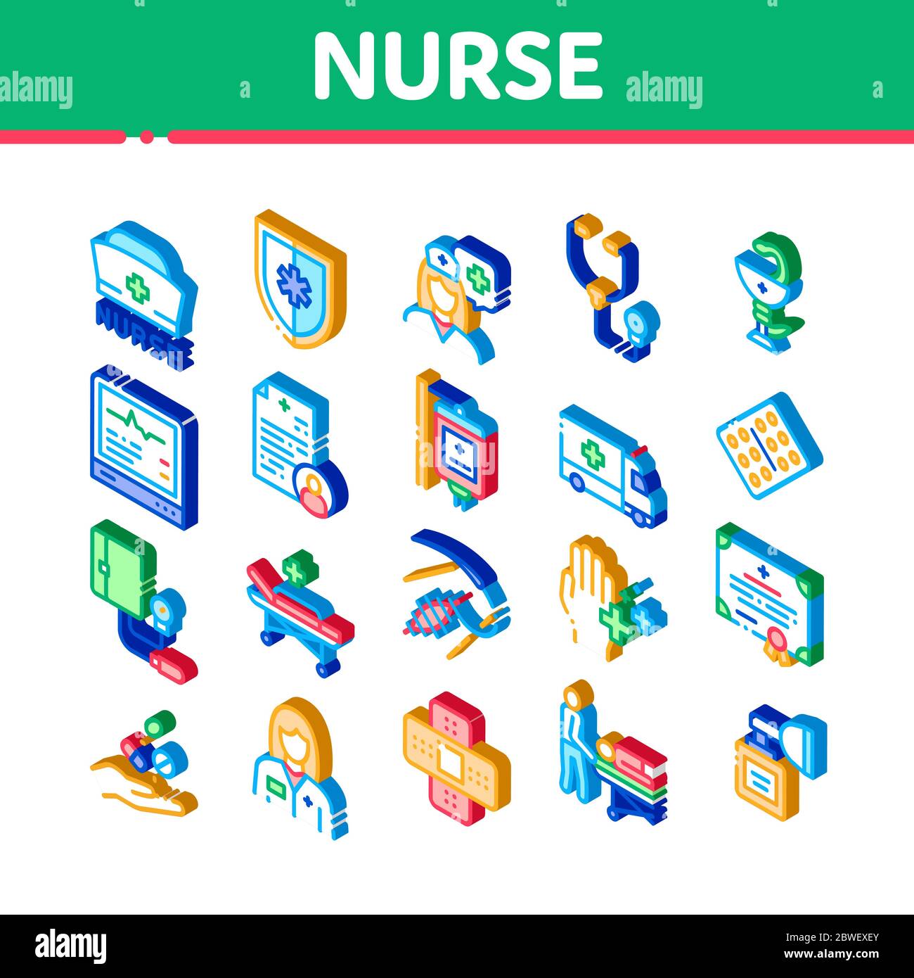 Nurse Medical Aid Isometric Icons Set Vector Stock Vector Image & Art ...