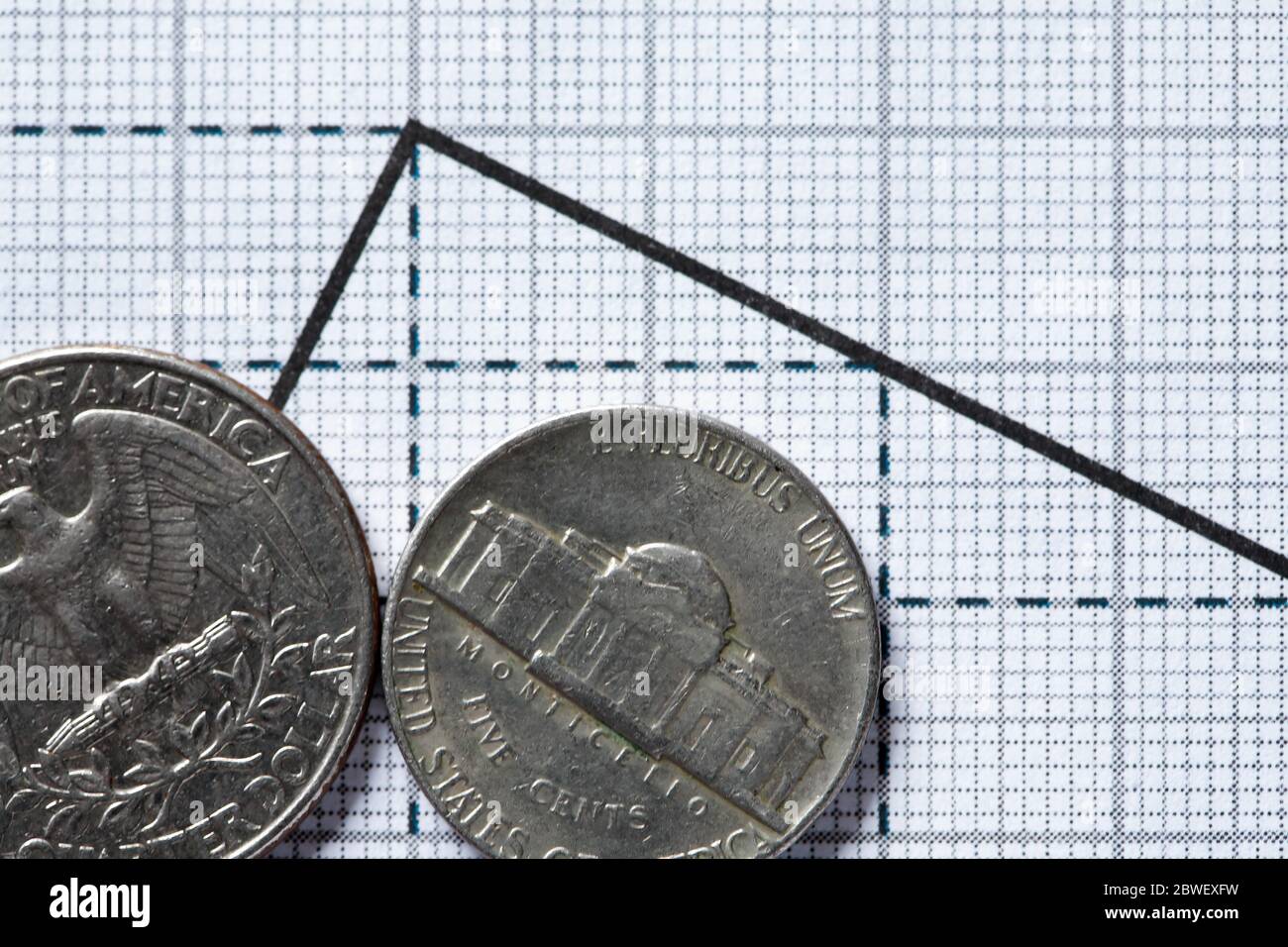 Closeup of two USA coins on paper background with graph Stock Photo - Alamy