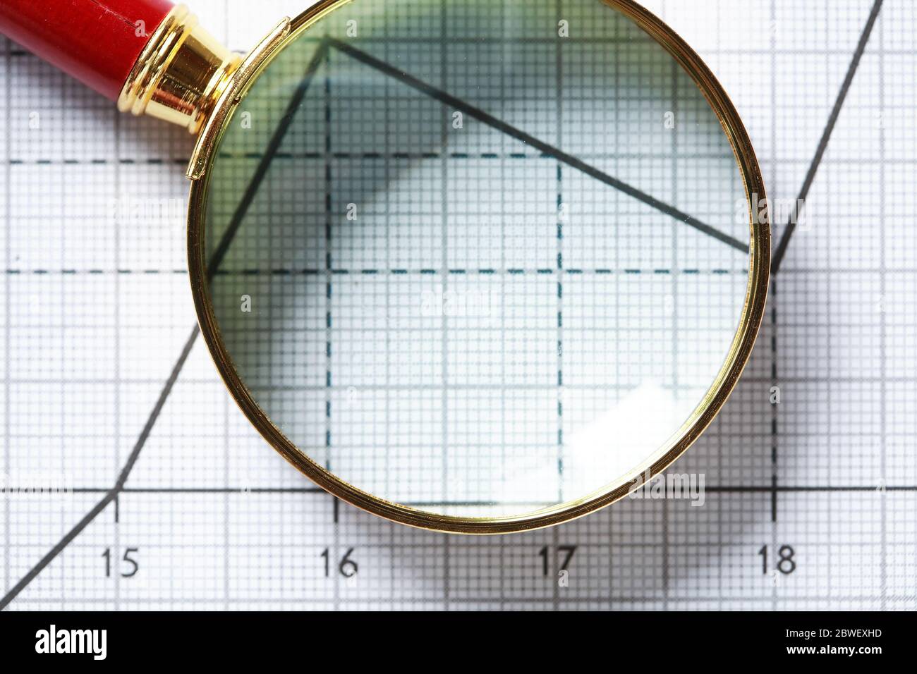 Closeup of magnifying glass on paper background with graph Stock Photo ...