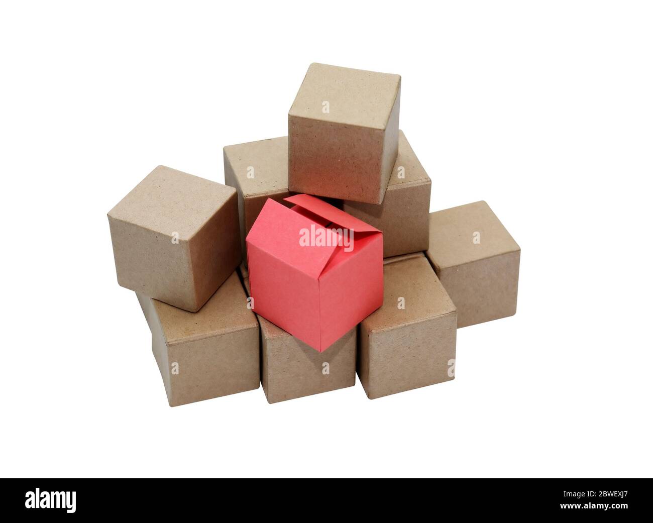Stack of cardboard cubes on white background isolated with clipping ...