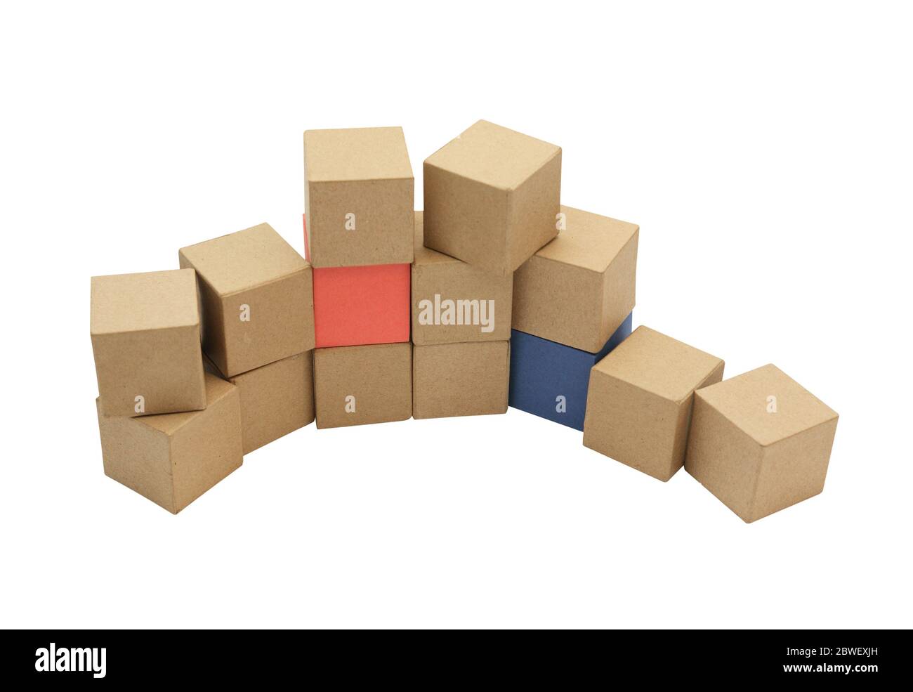 Stack of cardboard cubes on white background isolated with clipping ...