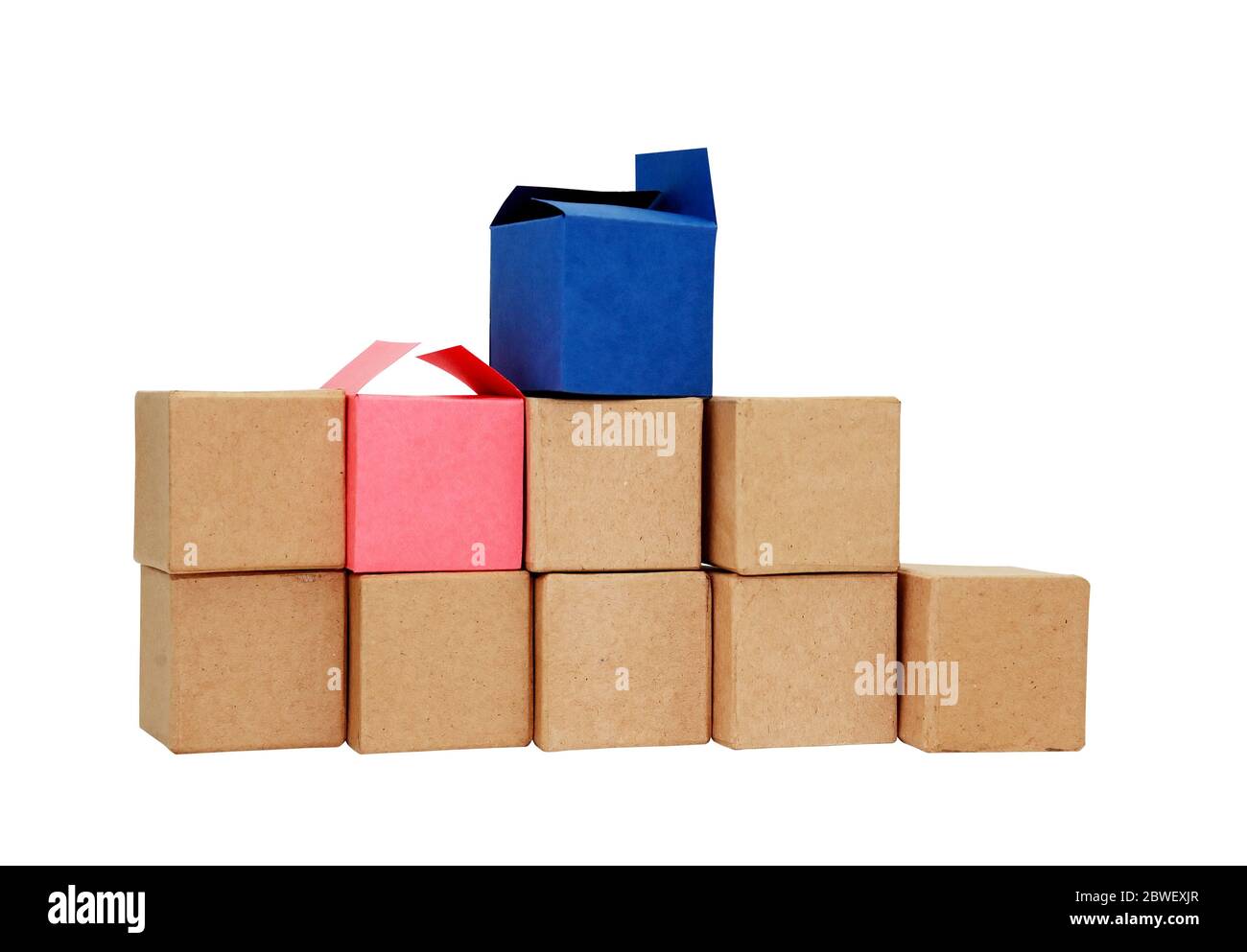 Stack of cardboard cubes on white background isolated with clipping ...