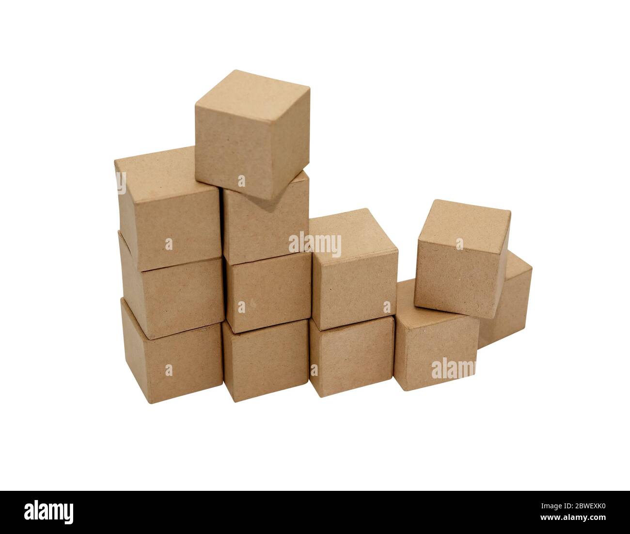 Stack of cardboard cubes on white background isolated with clipping ...