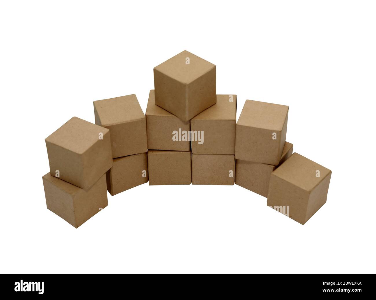 Stack of cardboard cubes on white background isolated with clipping ...