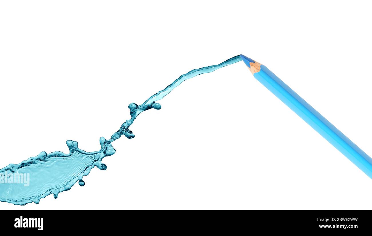 Blue pencil draws nice water splash on white background Stock Photo - Alamy