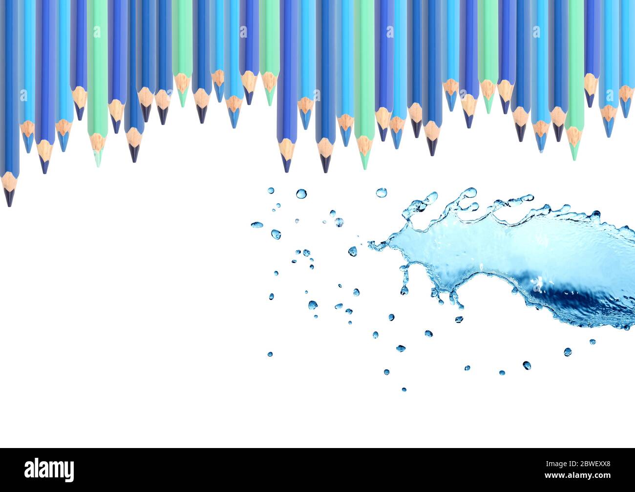 Blue pencil draws nice water splash on white background Stock Photo - Alamy
