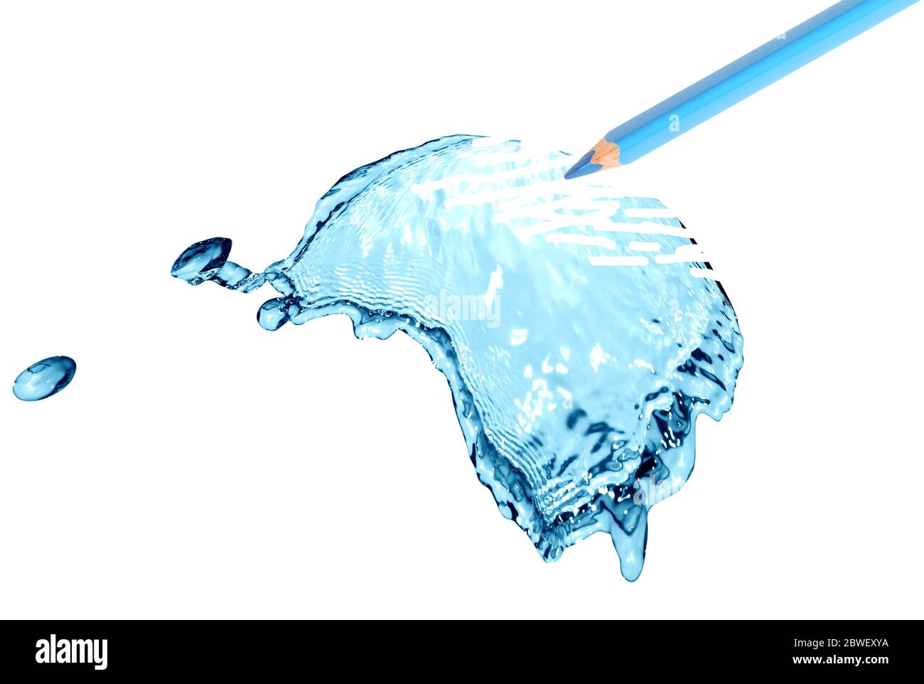 Blue pencil draws nice water splash on white background Stock Photo - Alamy