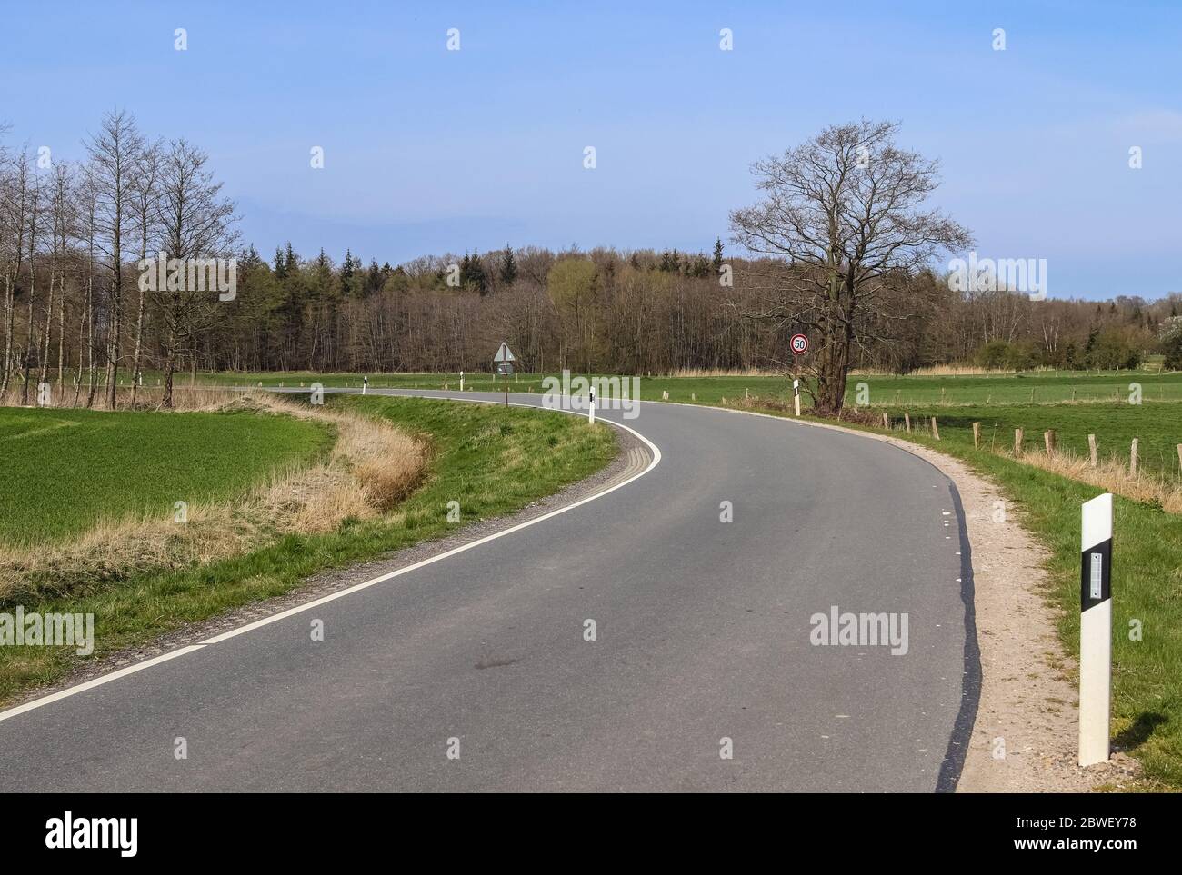 Beautiful view on countryside roads with fields and trees in northern ...