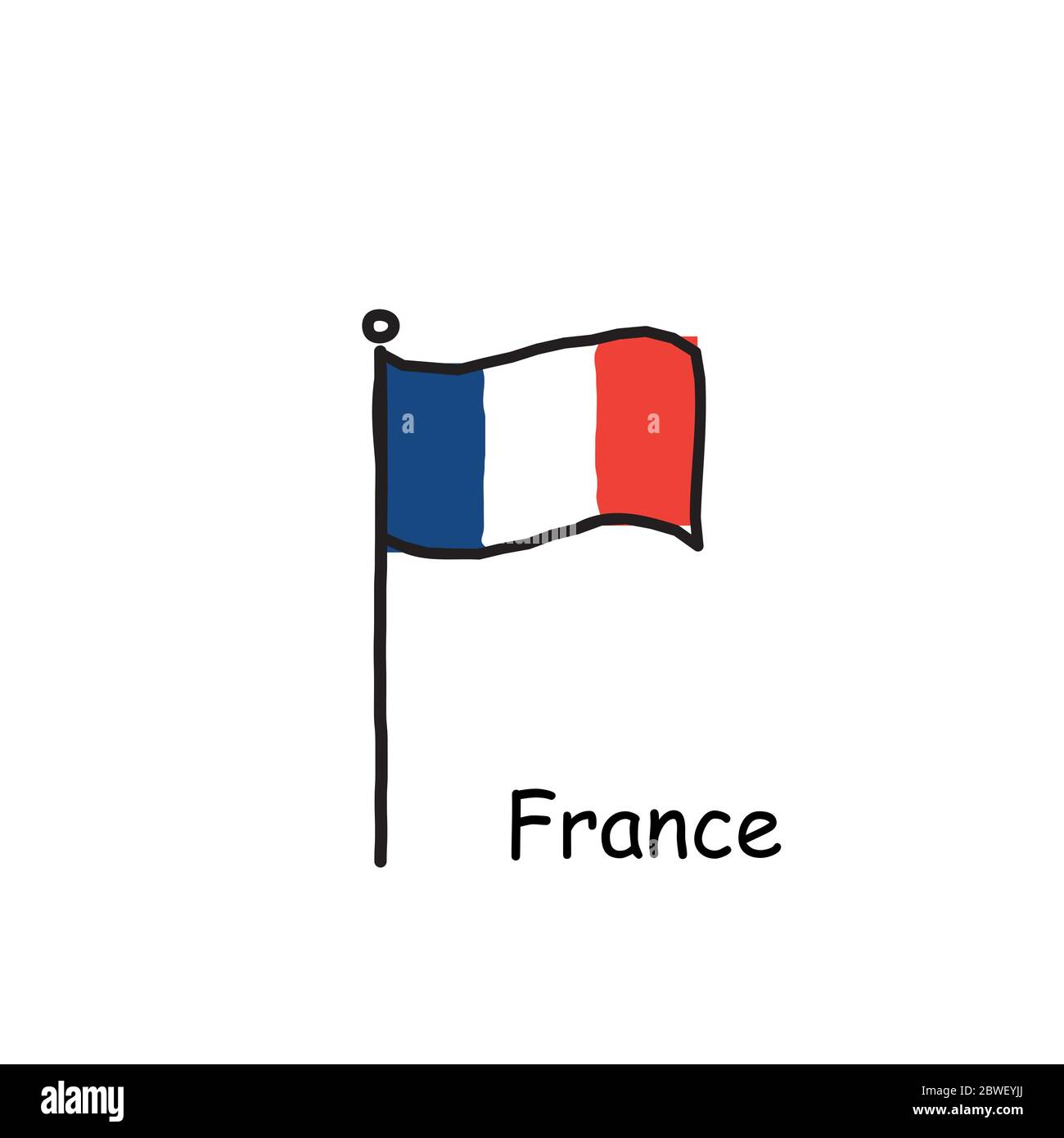 hand drawn sketchy France flag on the flag pole. three color flag ...