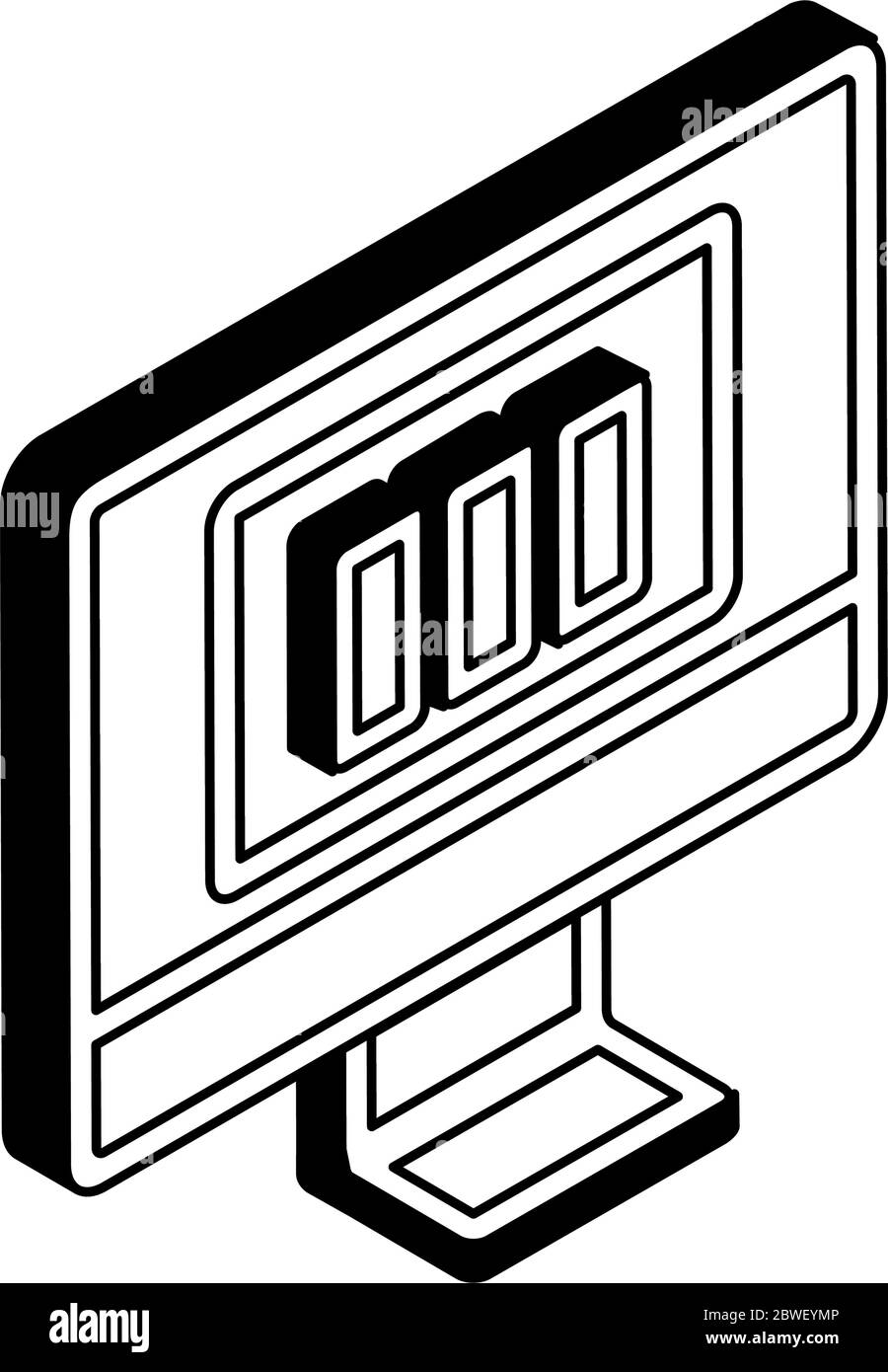 Bars chart on computer isometric line style icon vector design Stock ...