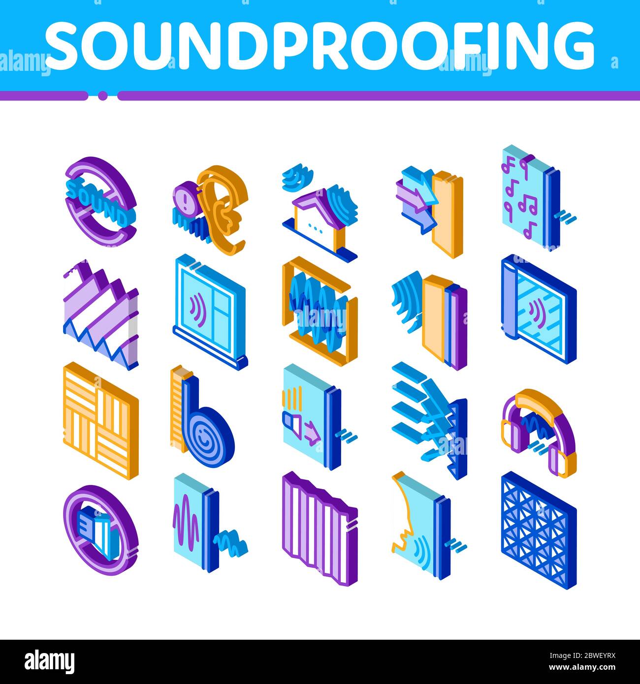 Soundproofing Building Isometric Icons Set Vector Stock Vector Image ...