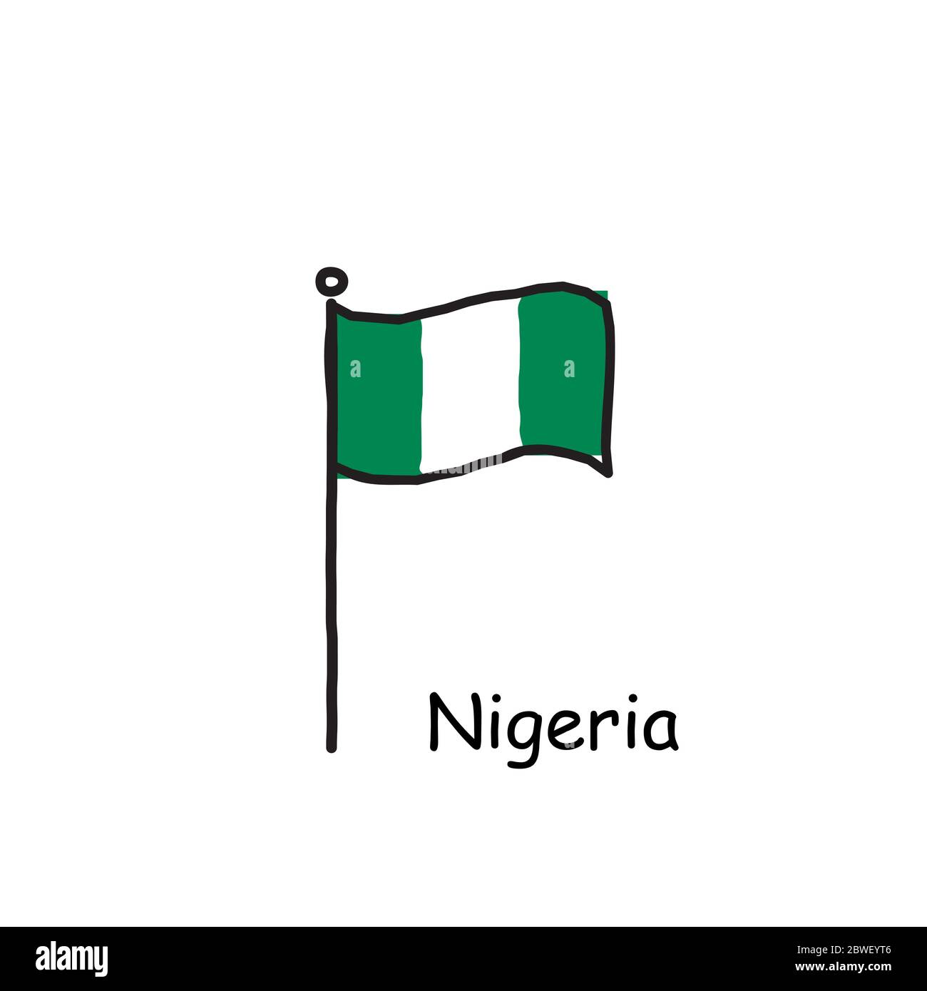 Hand Drawn Sketchy Nigeria Flag On The Flag Pole Three Color Flag hand-drawn-sketchy-nigeria-flag-on-the-flag-pole-three-color-flag