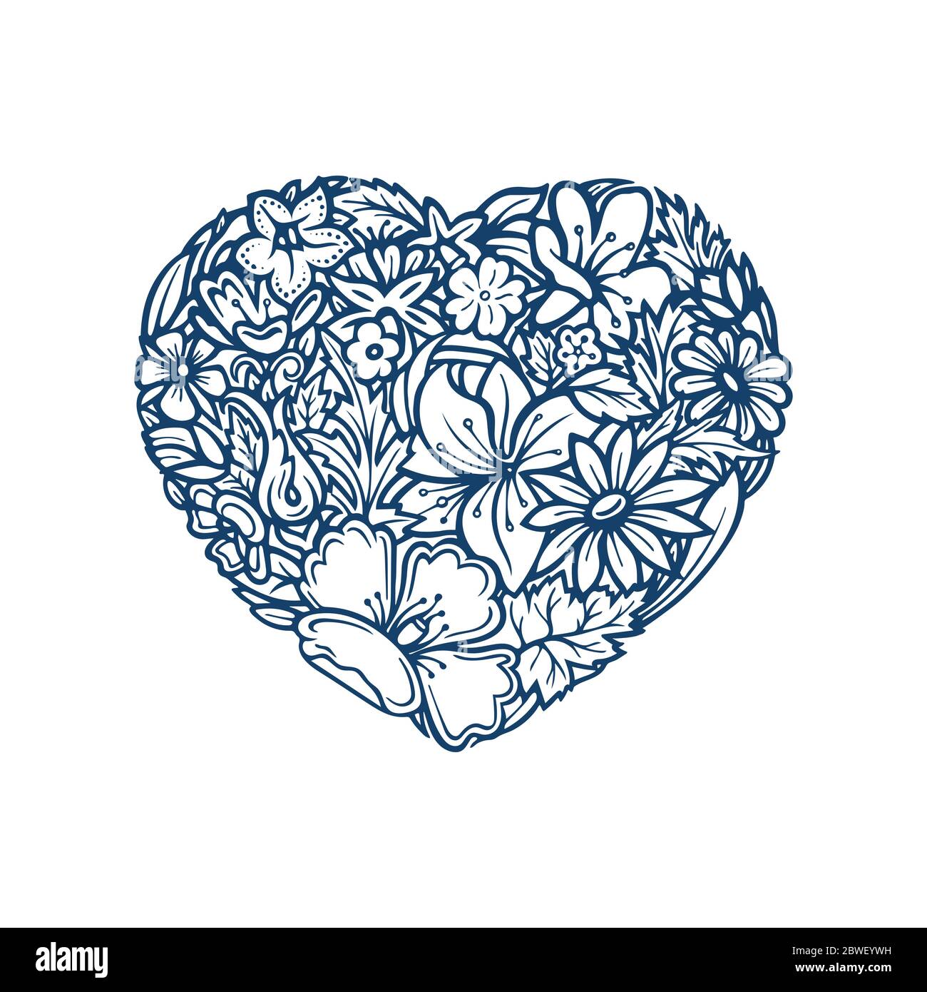 Heart with floral elements. Heart shaped bouquet composition with hand ...