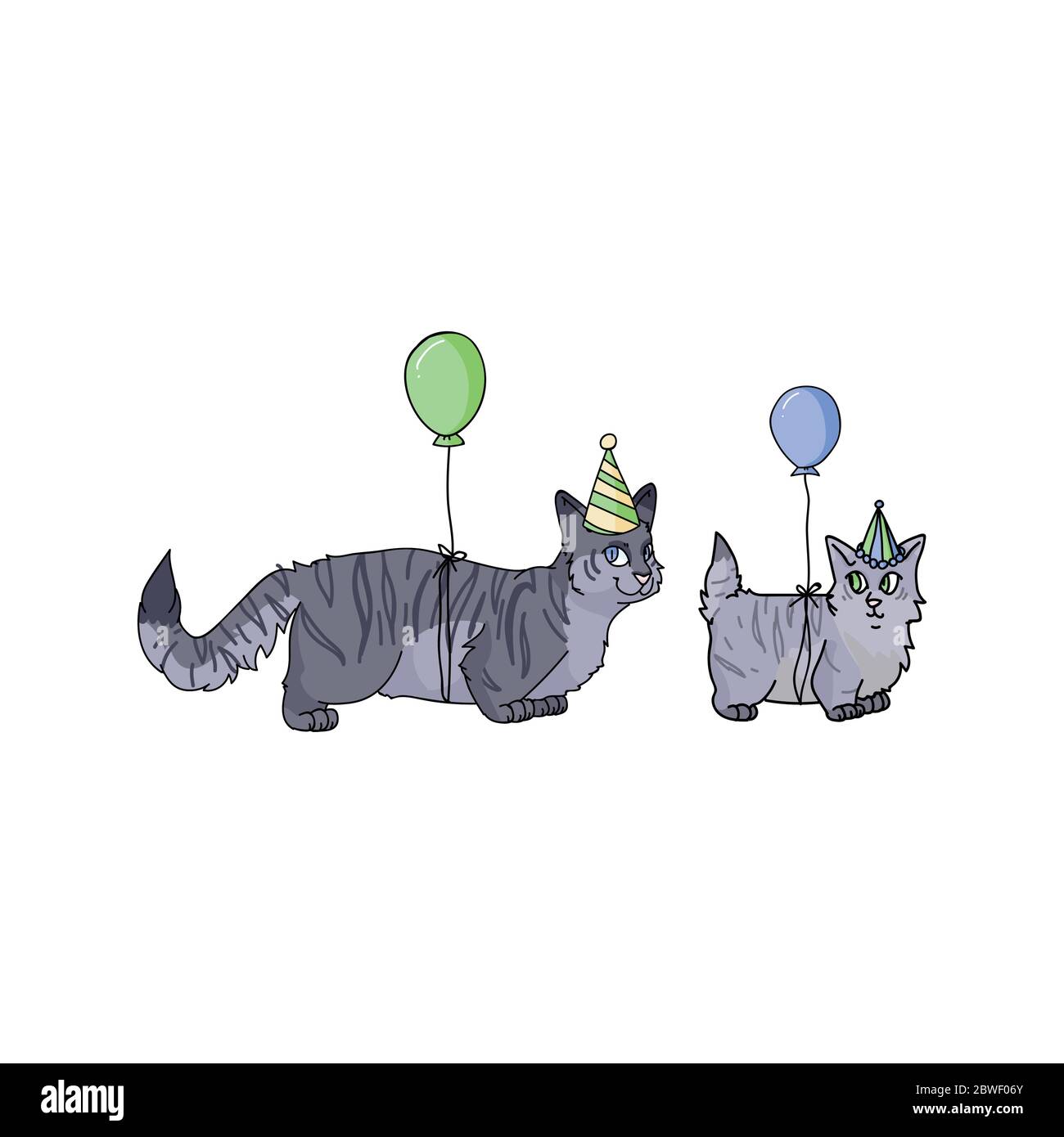 Cute cartoon munchkin cat and kitten with party hat vector clipart ...