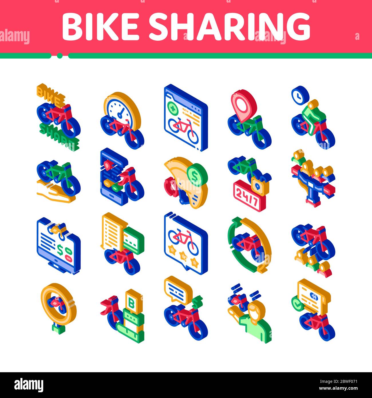 Bike Sharing Business Isometric Icons Set Vector Stock Vector Image ...