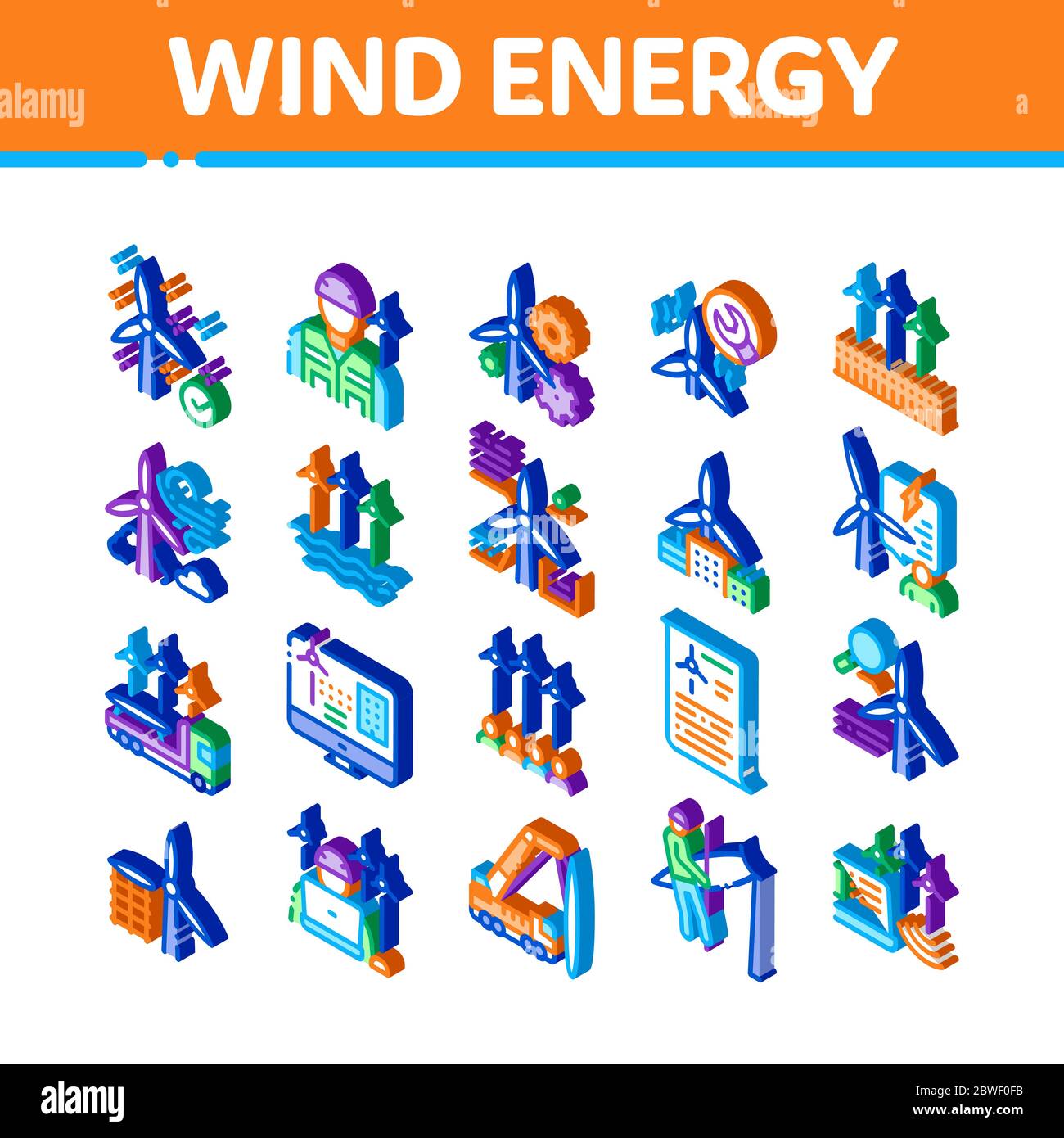 Wind Energy Technicians Isometric Icons Set Vector Stock Vector Image ...