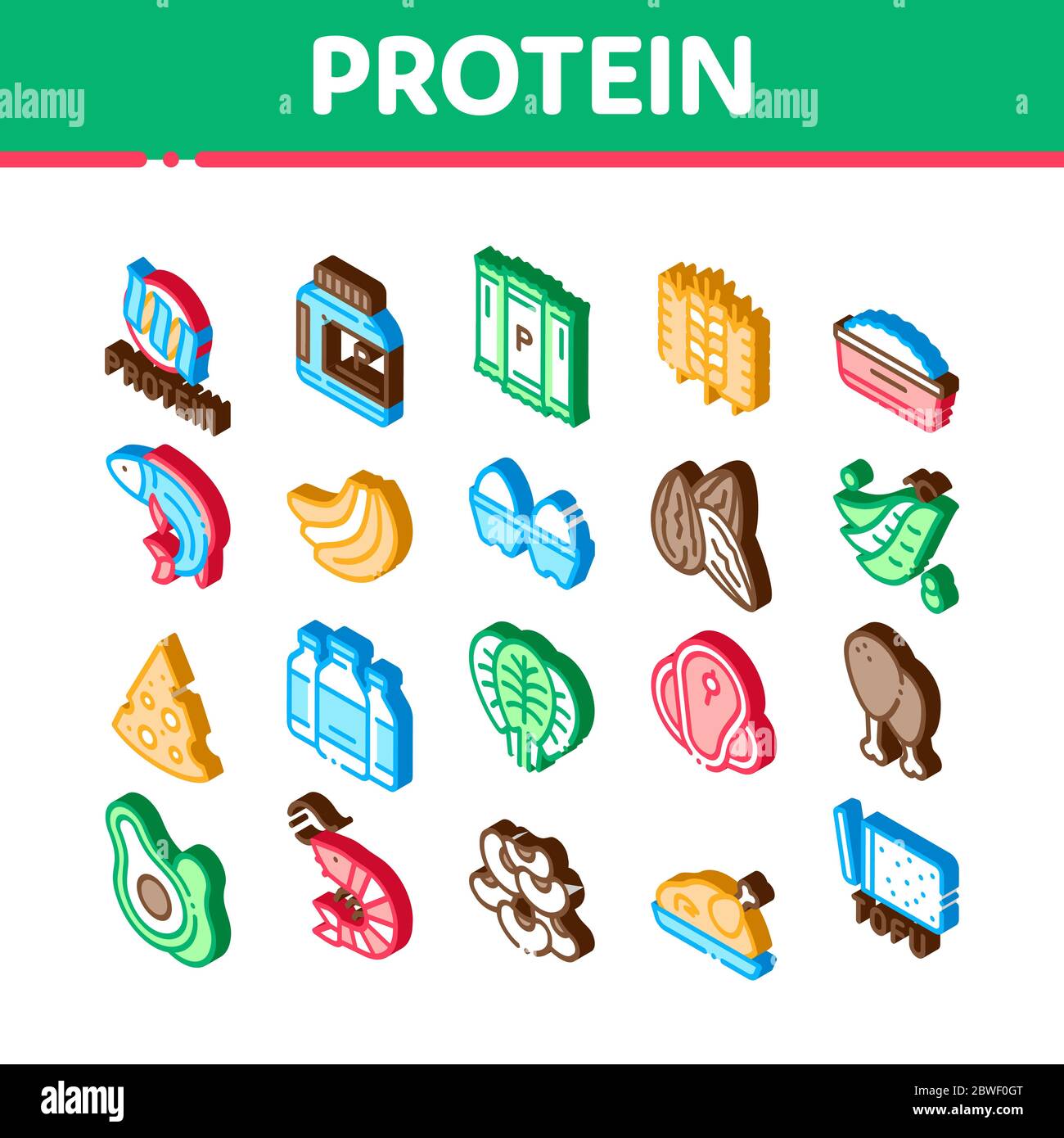 Protein Food Nutrition Isometric Icons Set Vector Stock Vector Image ...