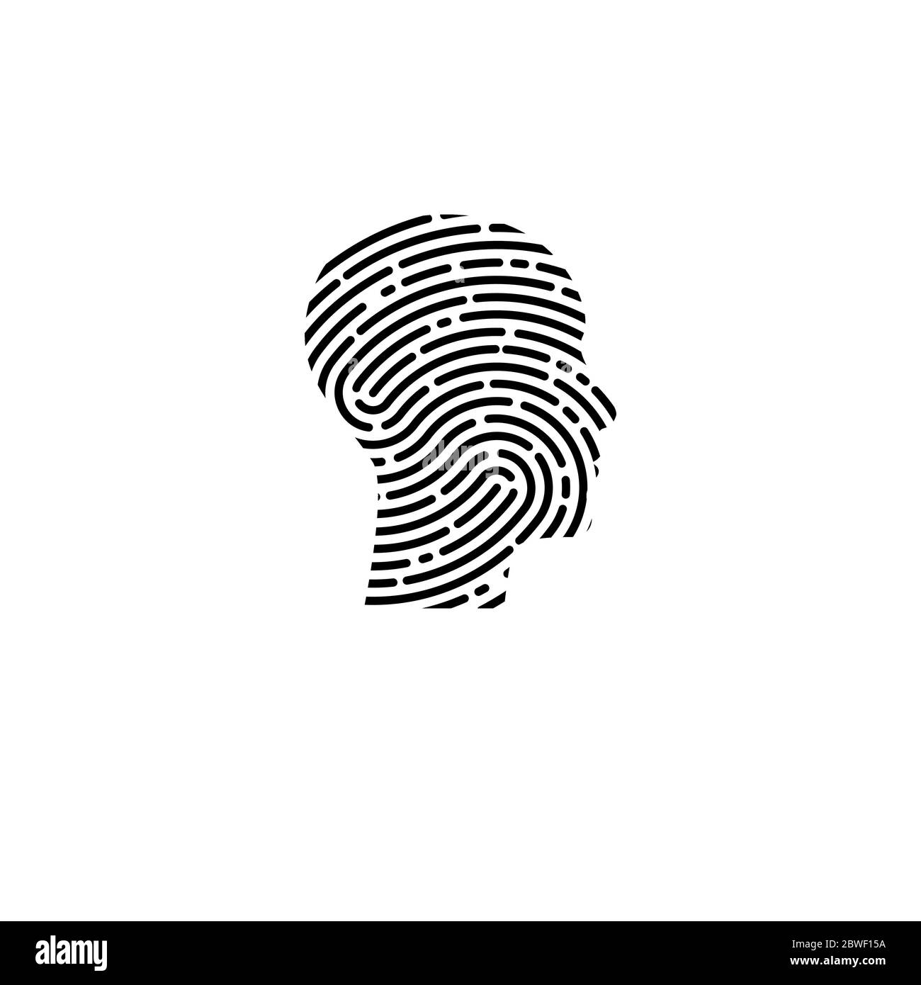 Logo security. Profile of person with fingerprint in his head. Info ...
