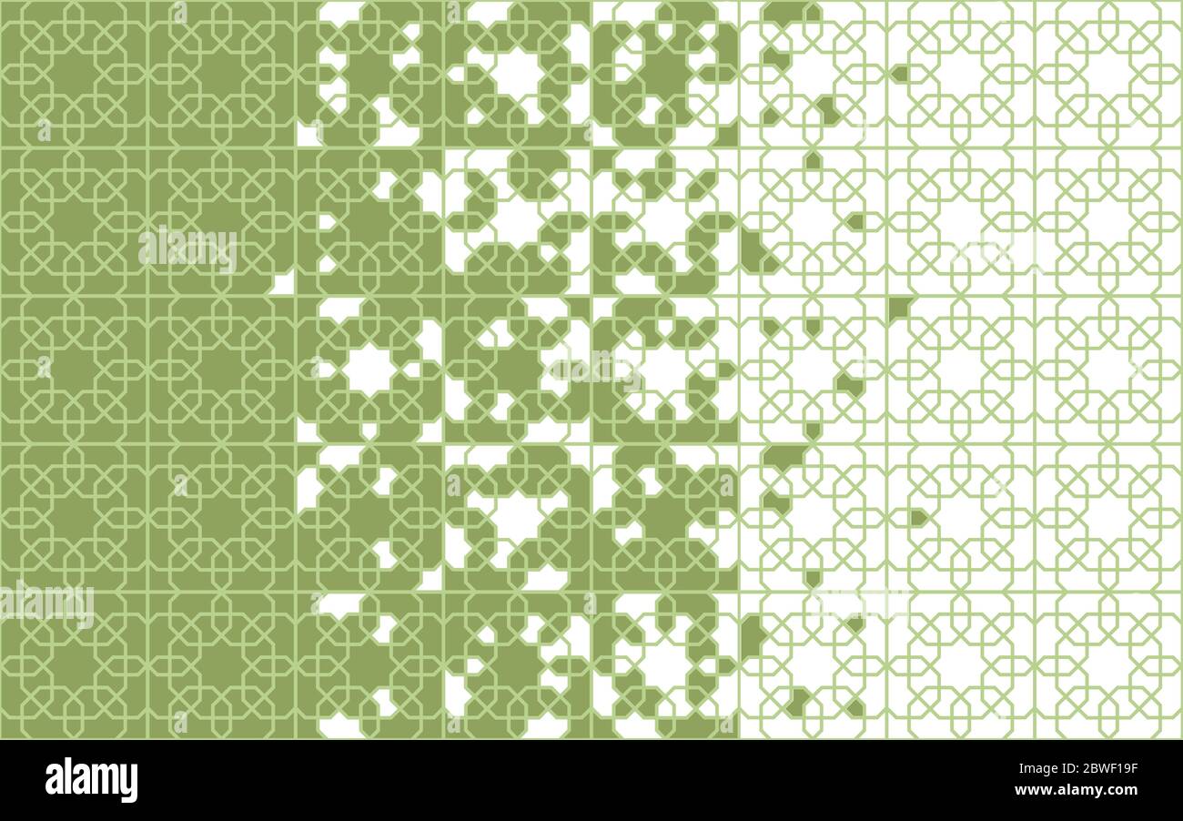 Arabic, islamic green border. Mosaic seamless vector pattern. Geometric ...
