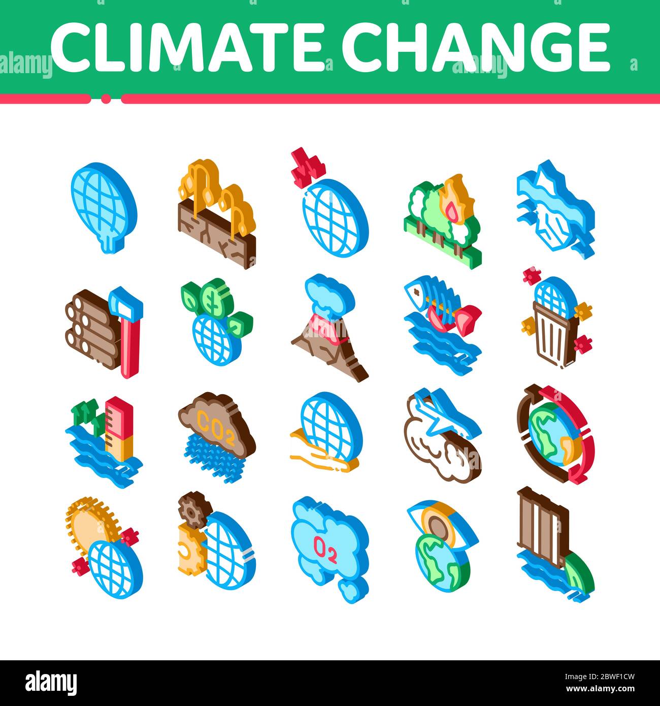 Climate Change Ecology Isometric Icons Set Vector Stock Vector Image ...