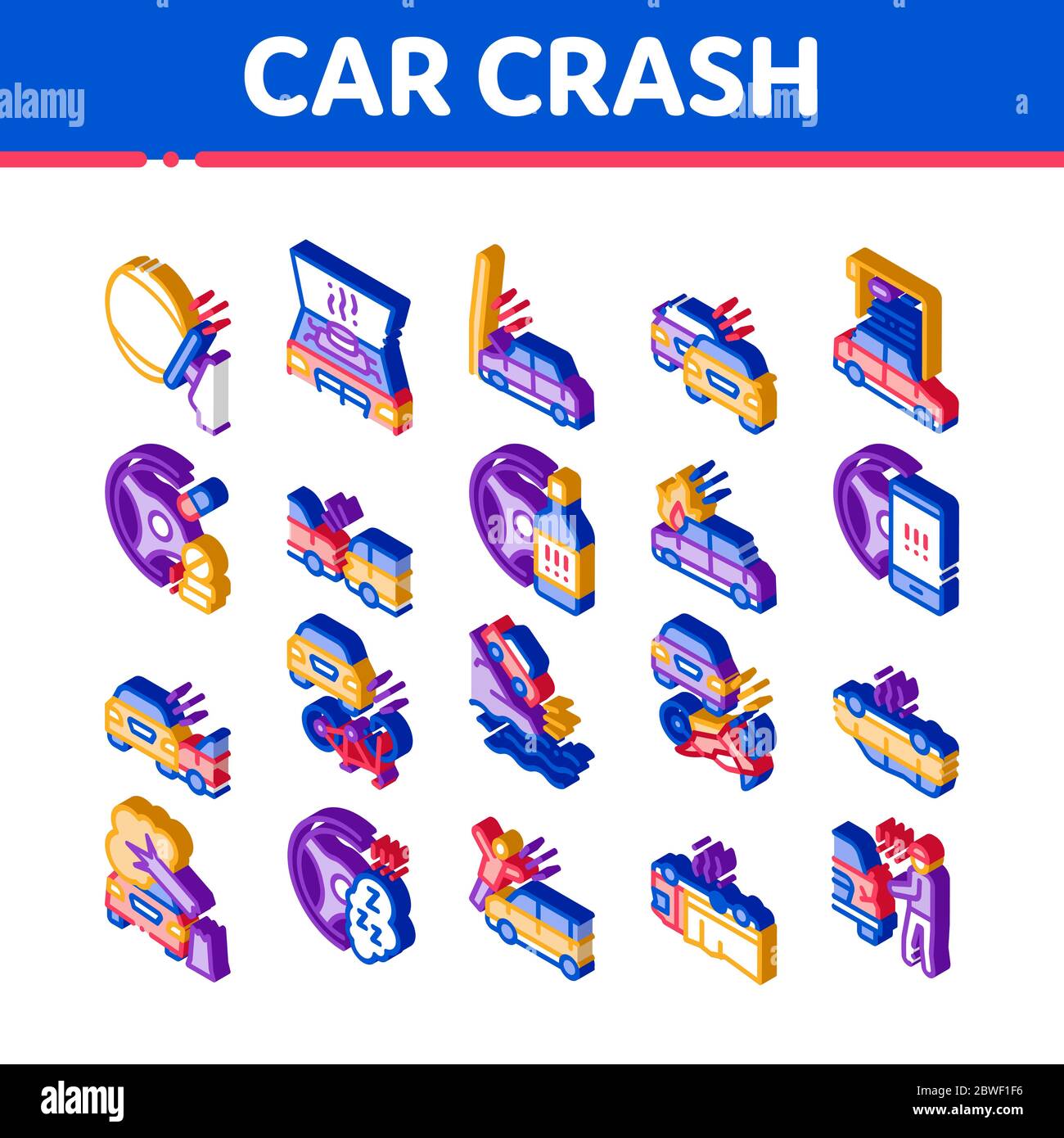Car Crash Accident Isometric Icons Set Vector Stock Vector Image & Art ...