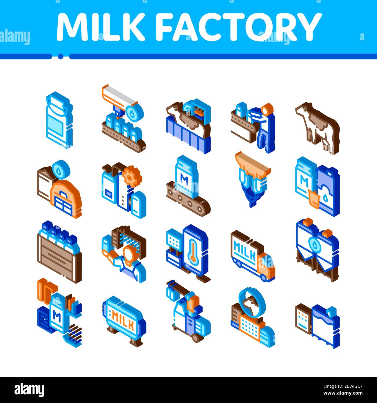 Milk Factory Product Isometric Icons Set Vector Stock Vector Image ...