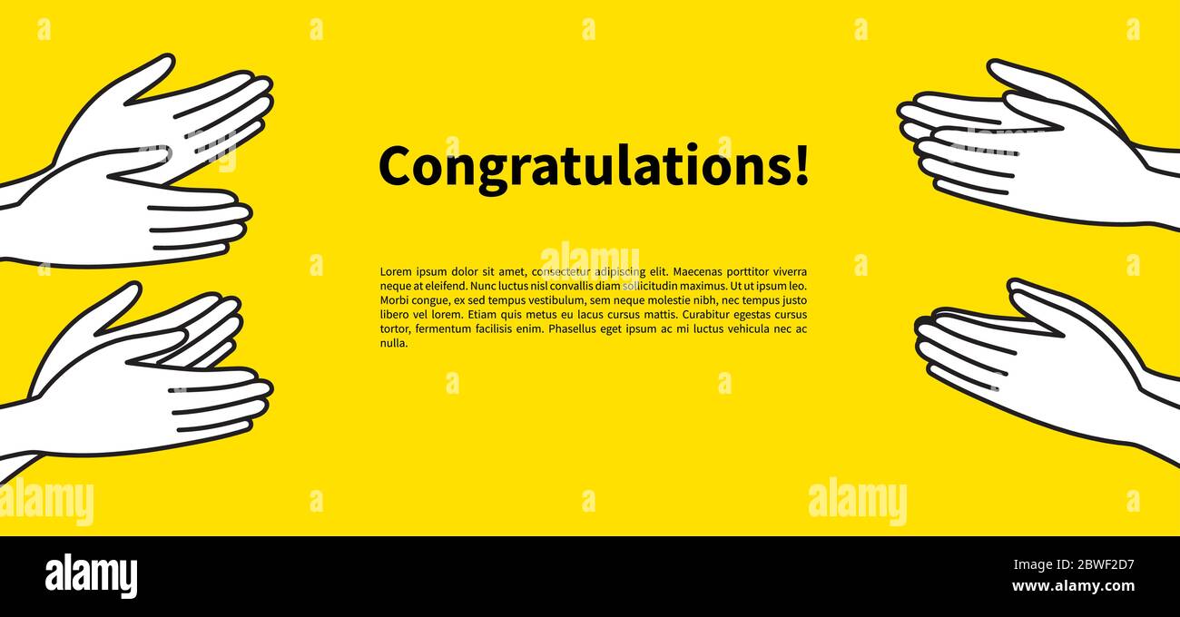 Crowd cheering banner, people clap their hands, applause for winner, delight. Vector flat ...