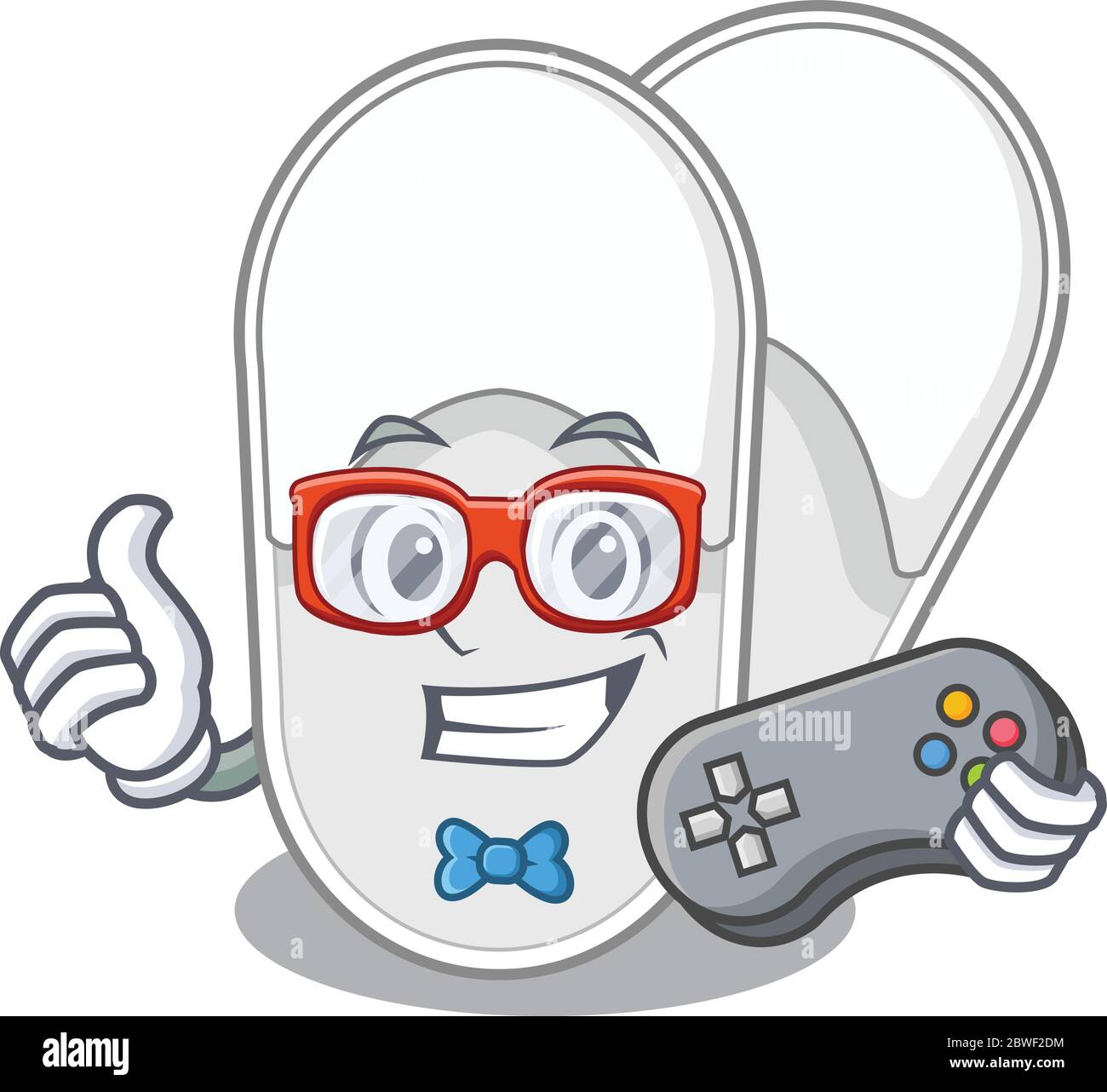 Mascot design style of hotel slippers gamer playing with controller ...