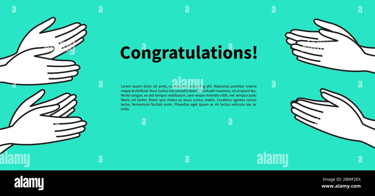 Crowd cheering banner, people clap their hands, applause for winner ...