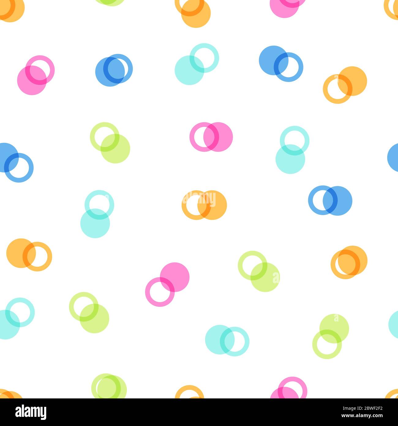 Seamless white pattern with double polka dots, colored circles ...