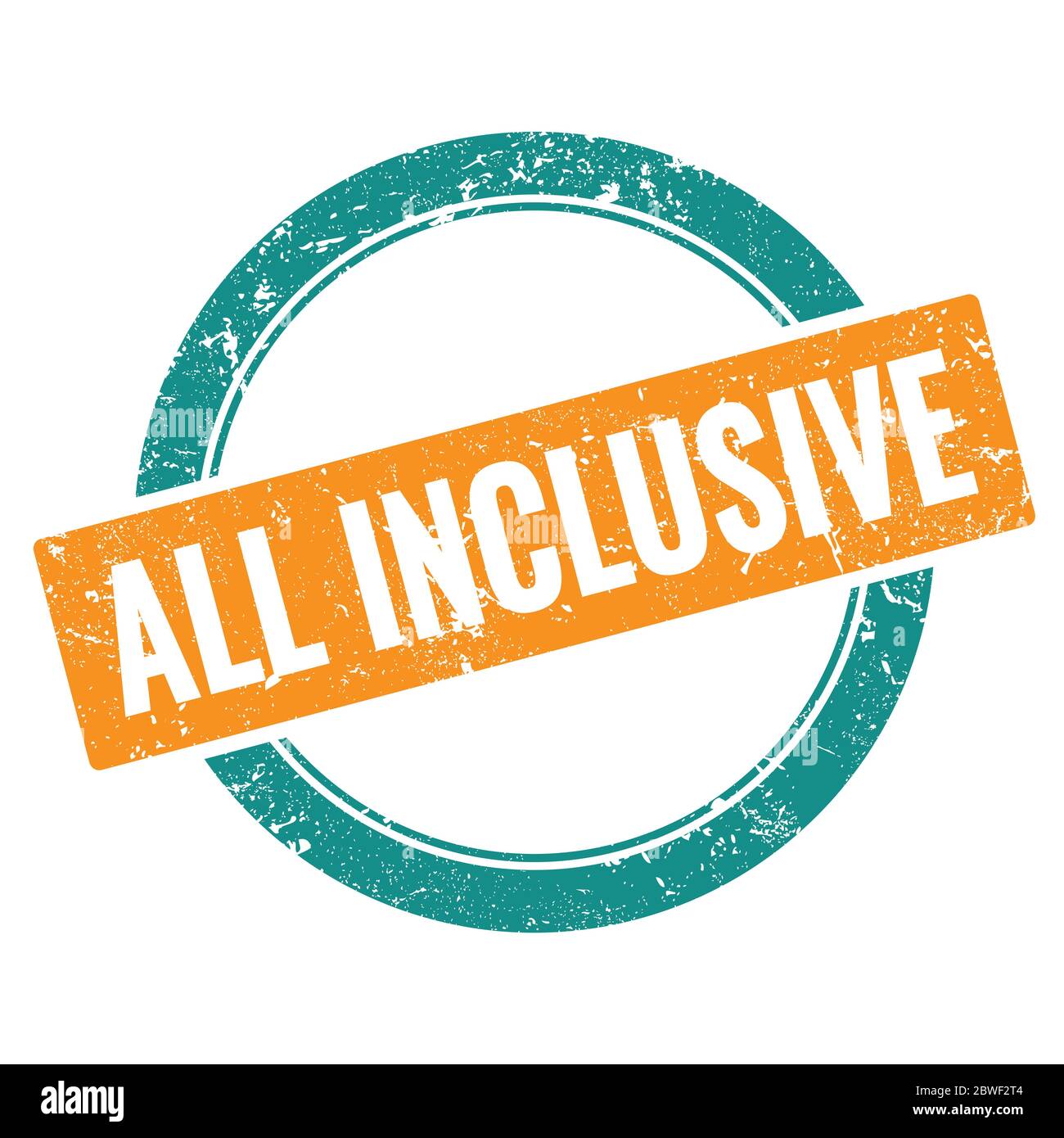 ALL INCLUSIVE blue orange grungy round stamp sign Stock Photo - Alamy