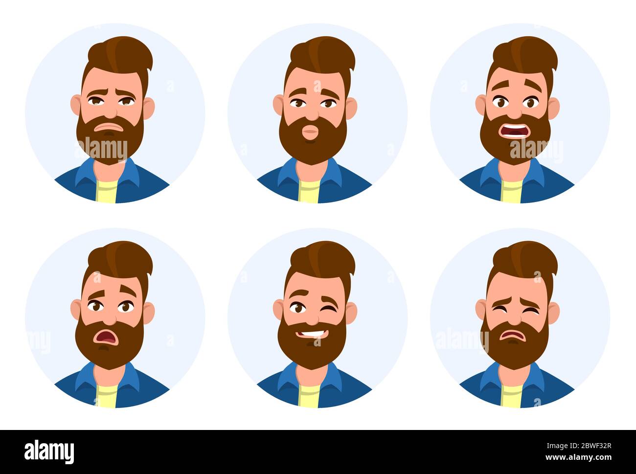 Set of male facial emotions. Different male emotions set. Man emoji ...