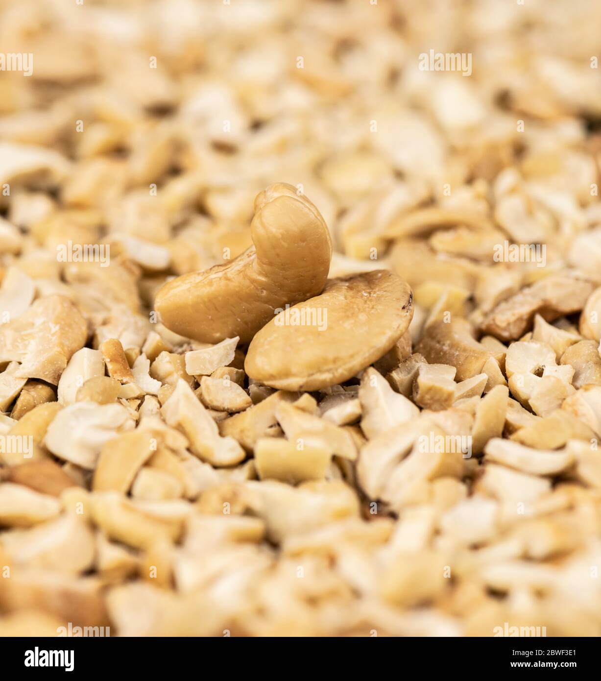 Some chopped Cashew nuts for use as background or as texture (close-up ...
