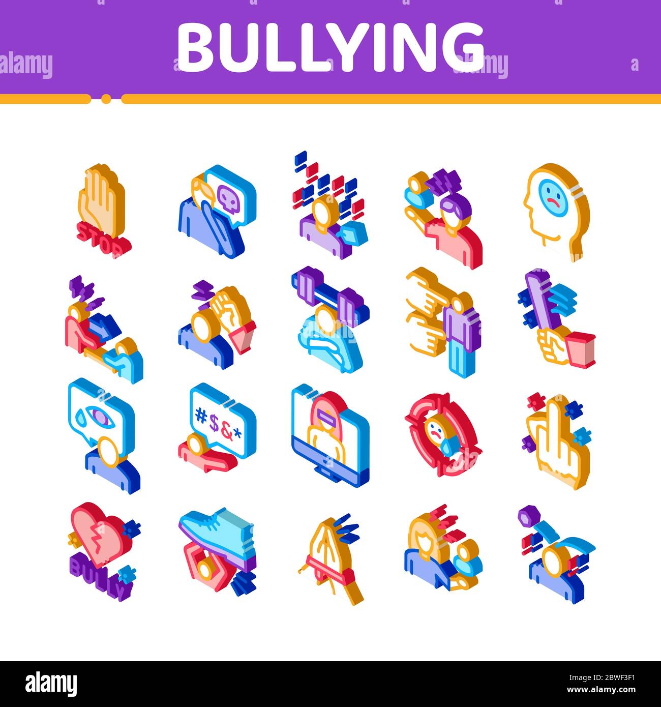 Bullying Aggression Isometric Icons Set Vector Stock Vector Image & Art ...