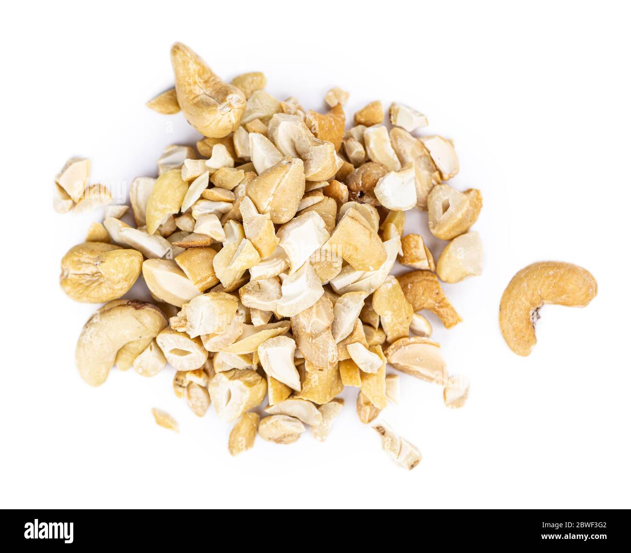 Portion of chopped Cashew nuts isolated on pure white background ...