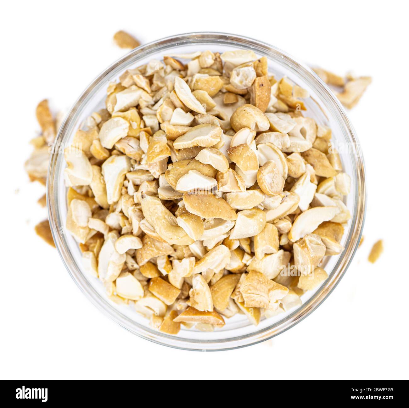 Portion of chopped Cashew nuts isolated on pure white background ...