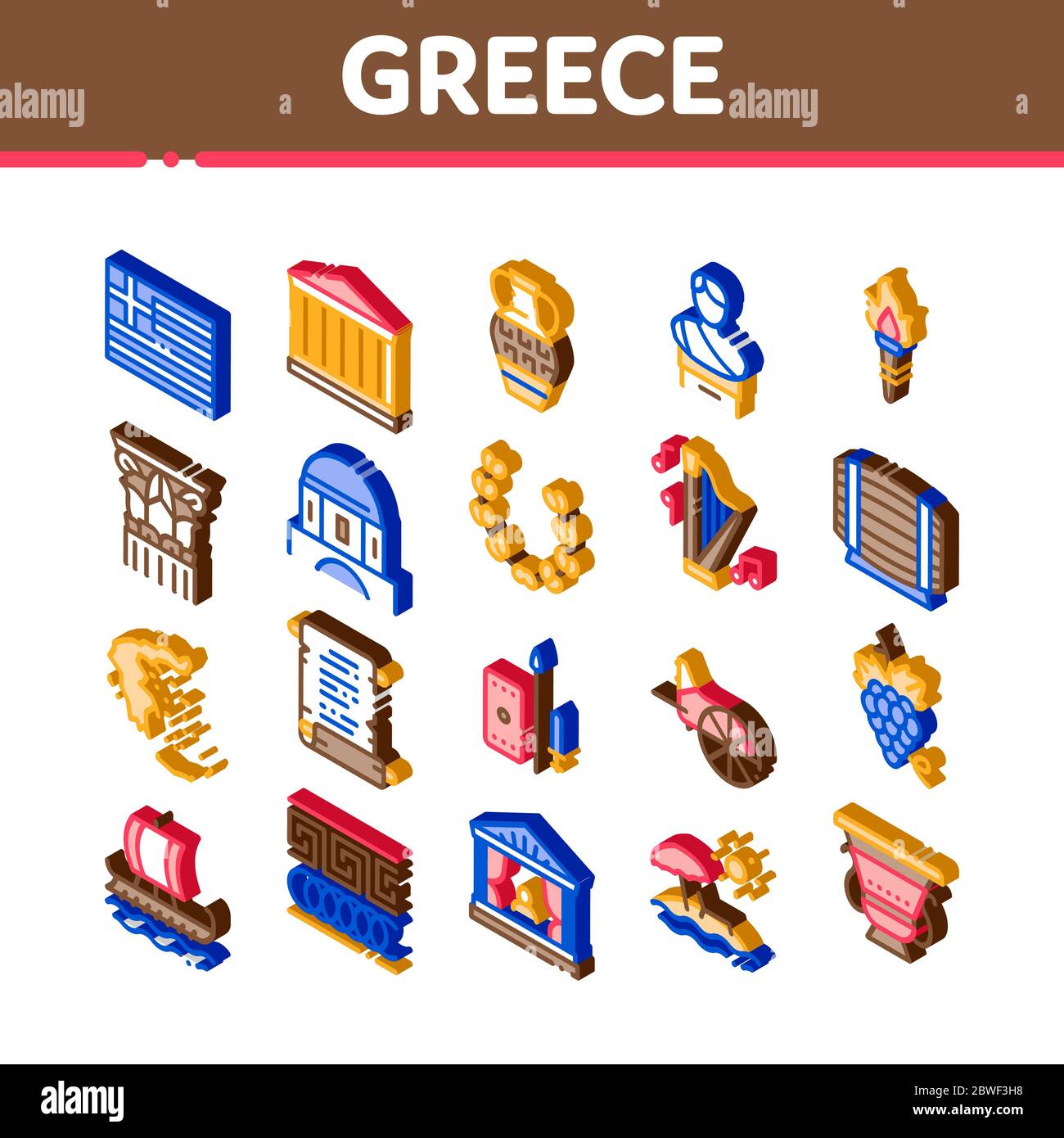 Greece Country History Isometric Icons Set Vector Stock Vector Image ...